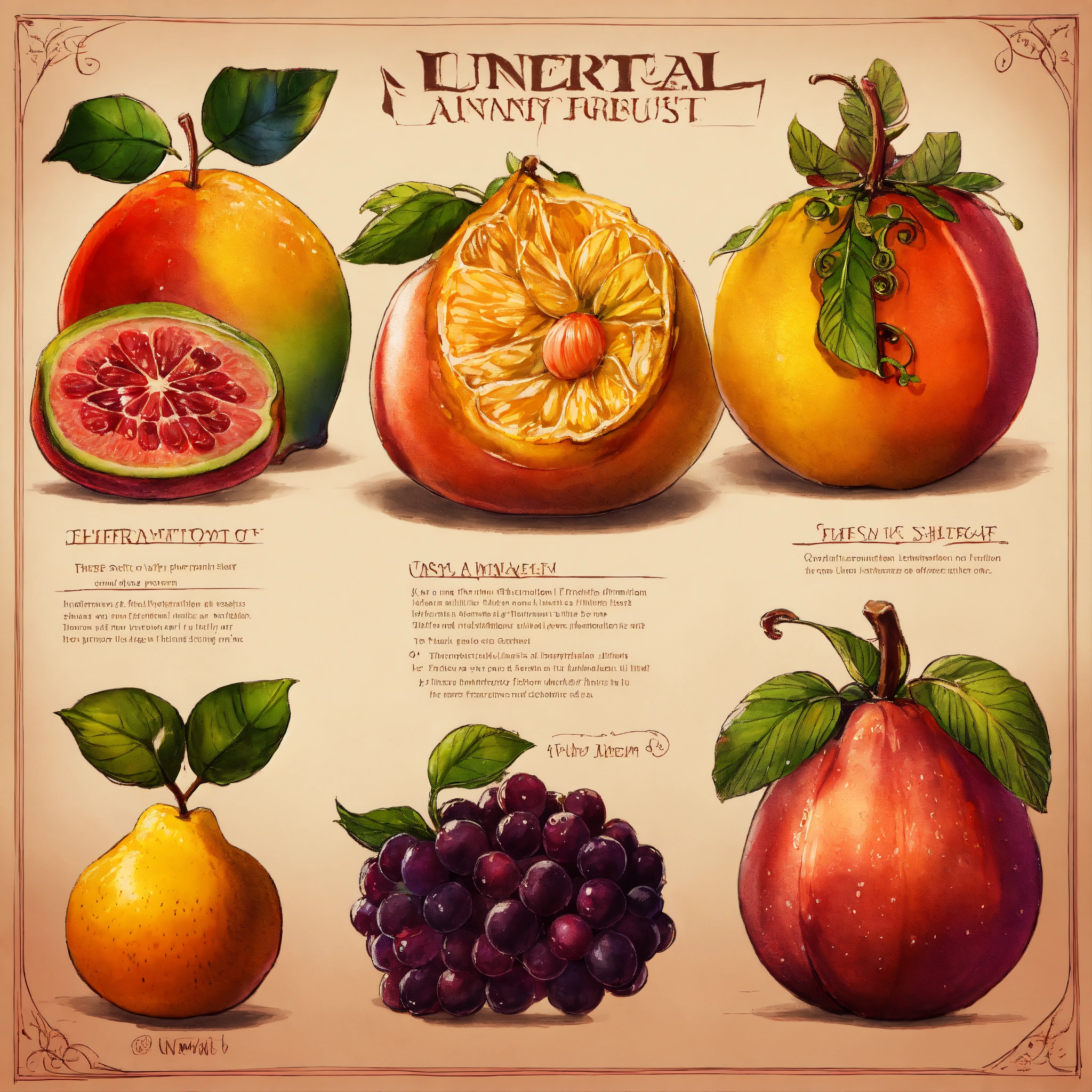 Lexica - Information sheet with different unreal fantasy fruits ...