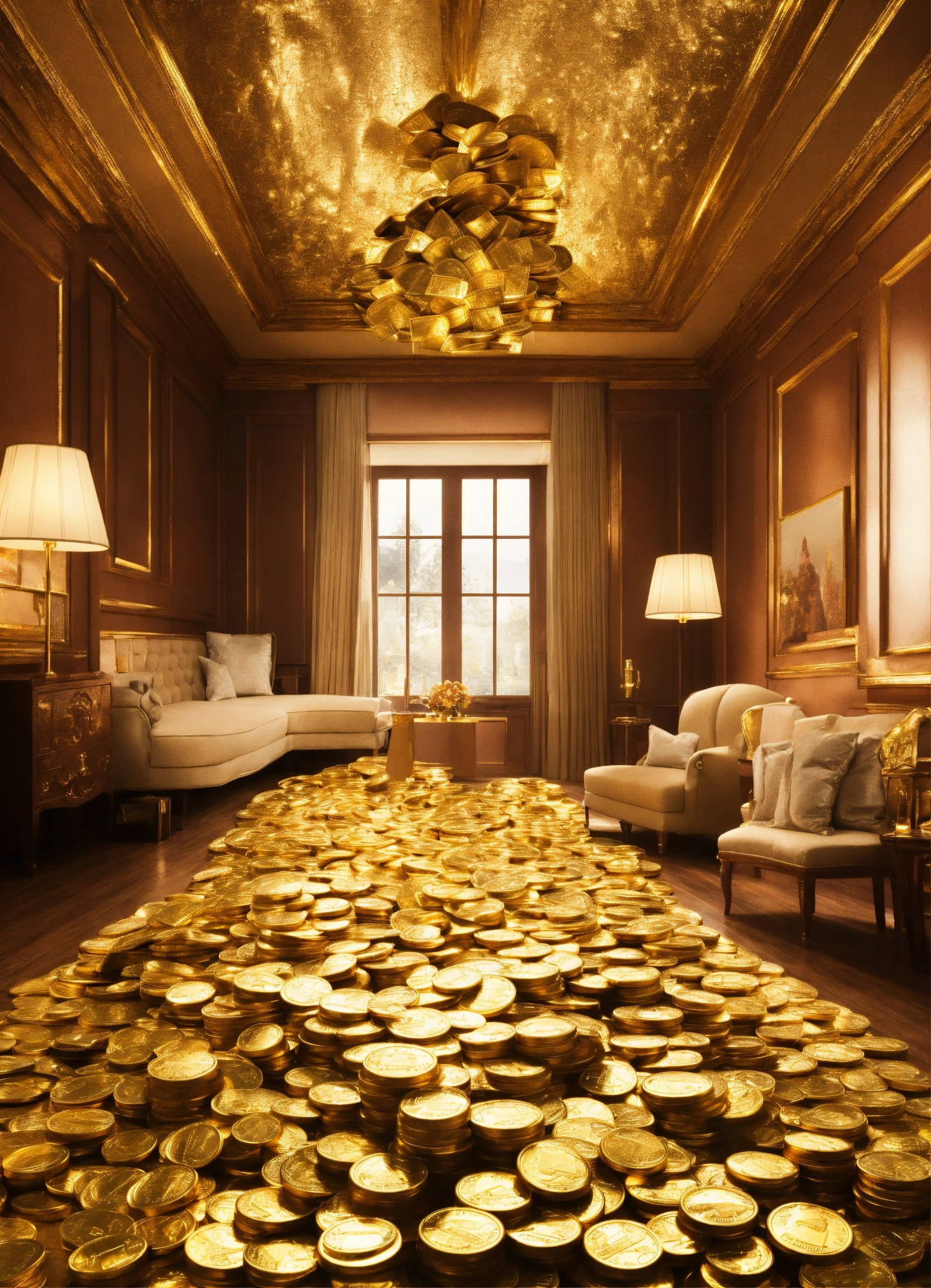 Lexica - A room filled up with money, gold and diamond