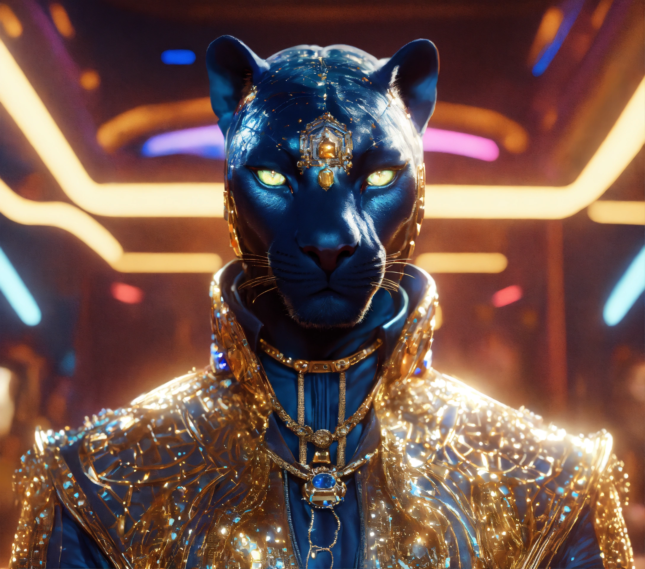 Lexica - Zoom out from a male panther faced humanoid wearing a fancy ...