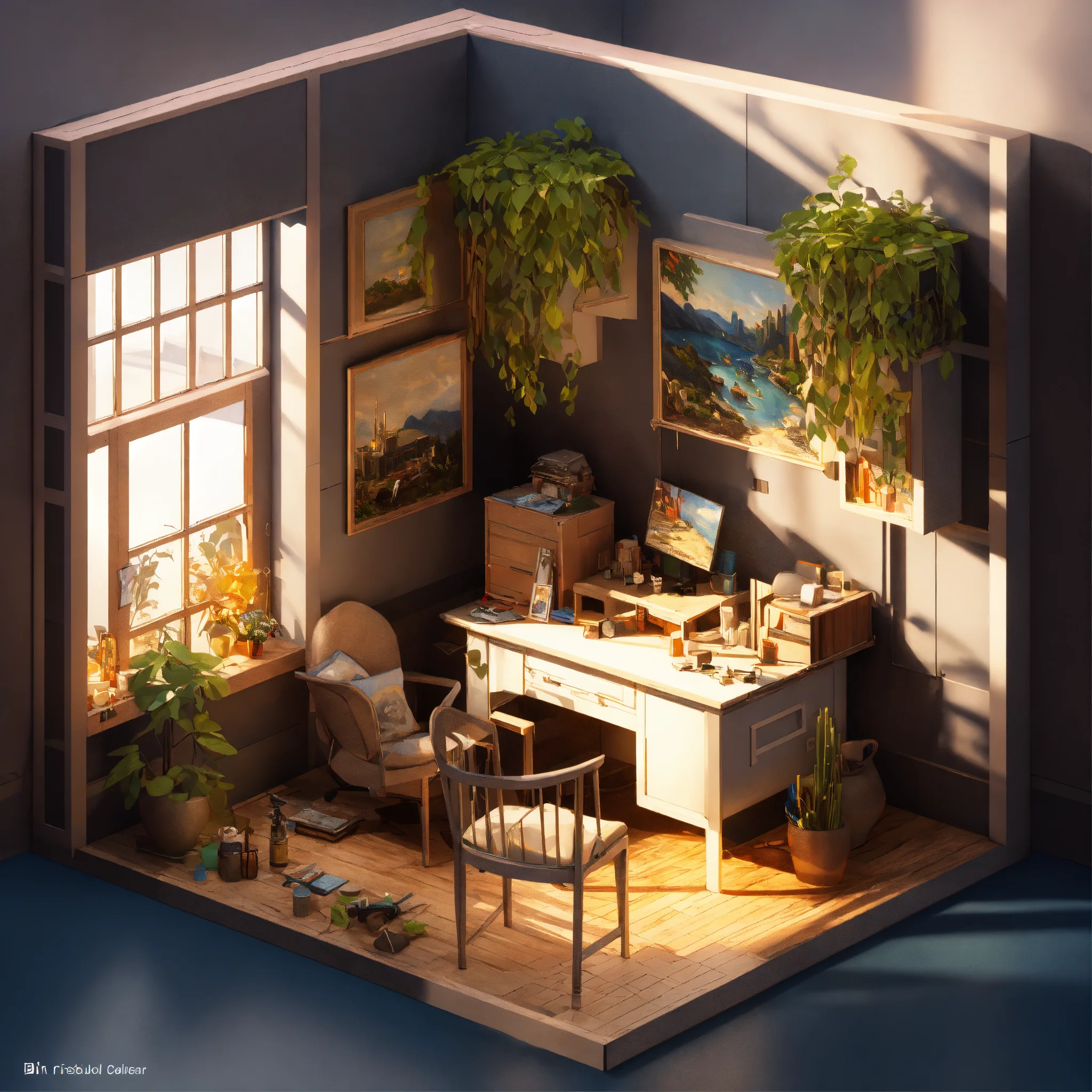 Lexica - Cube cutout of an isometric oil painters studio, 3d art ...