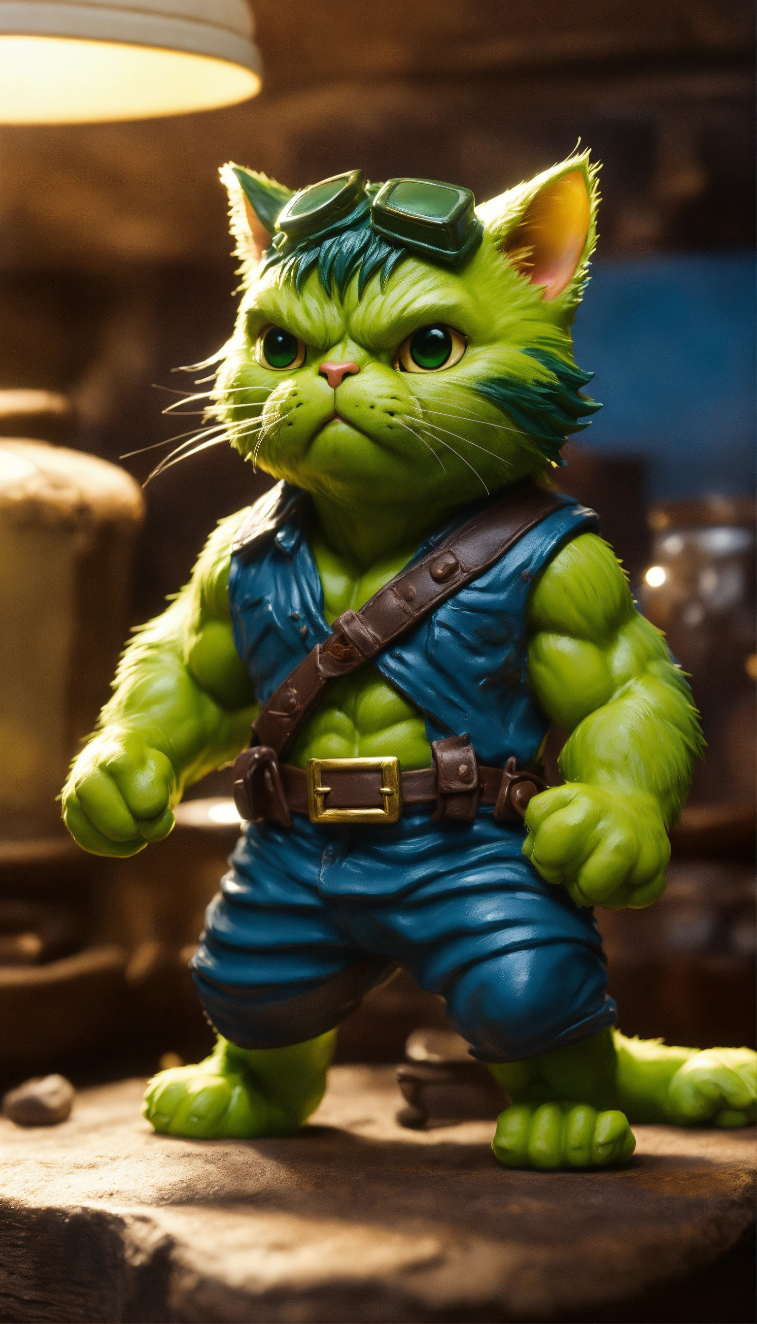 Lexica - Hulk themed Cute cat, cat adventurer figure, product shot, oil ...