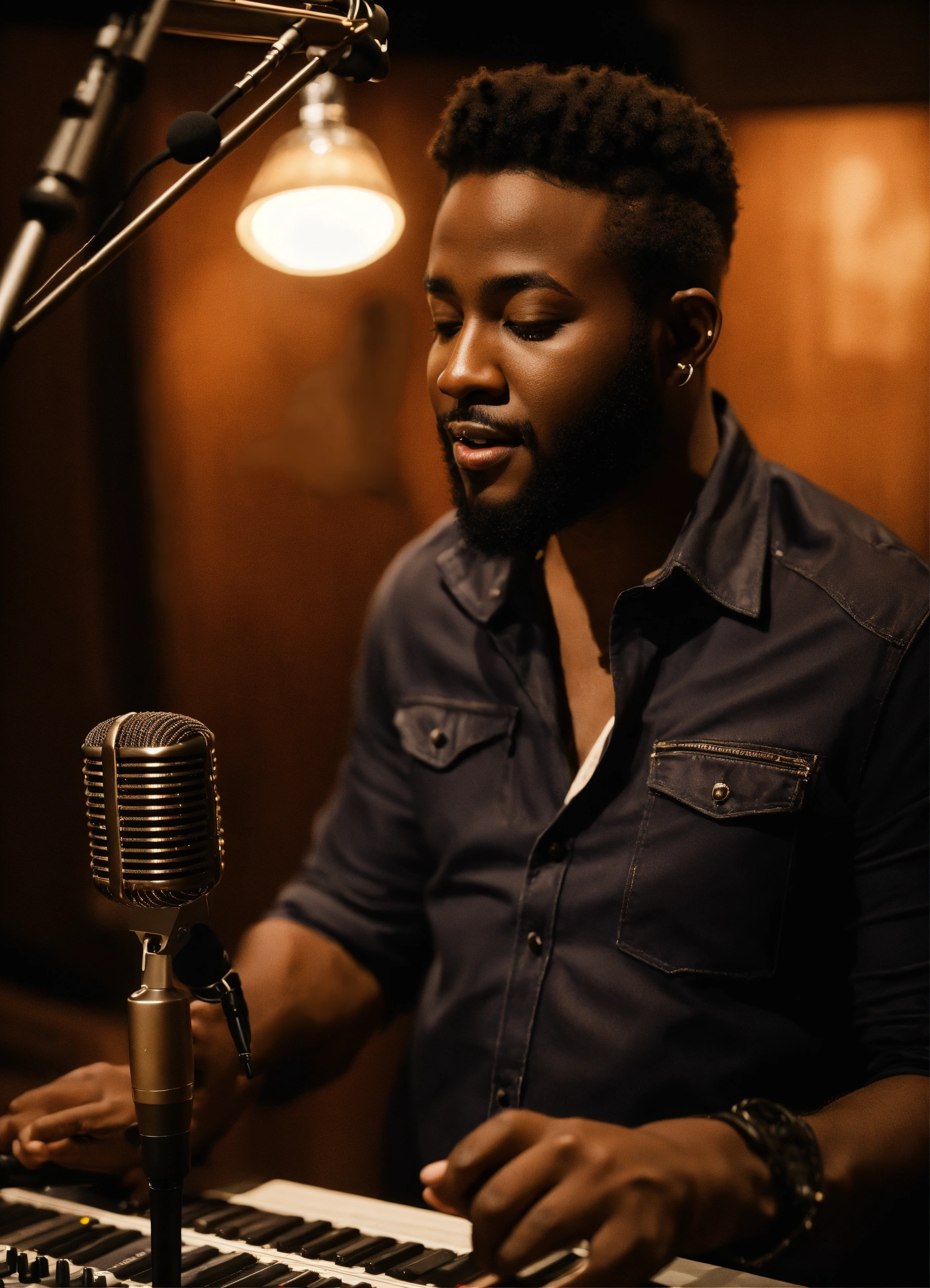 Lexica - Soulful Crooner holding the mic in the studio.