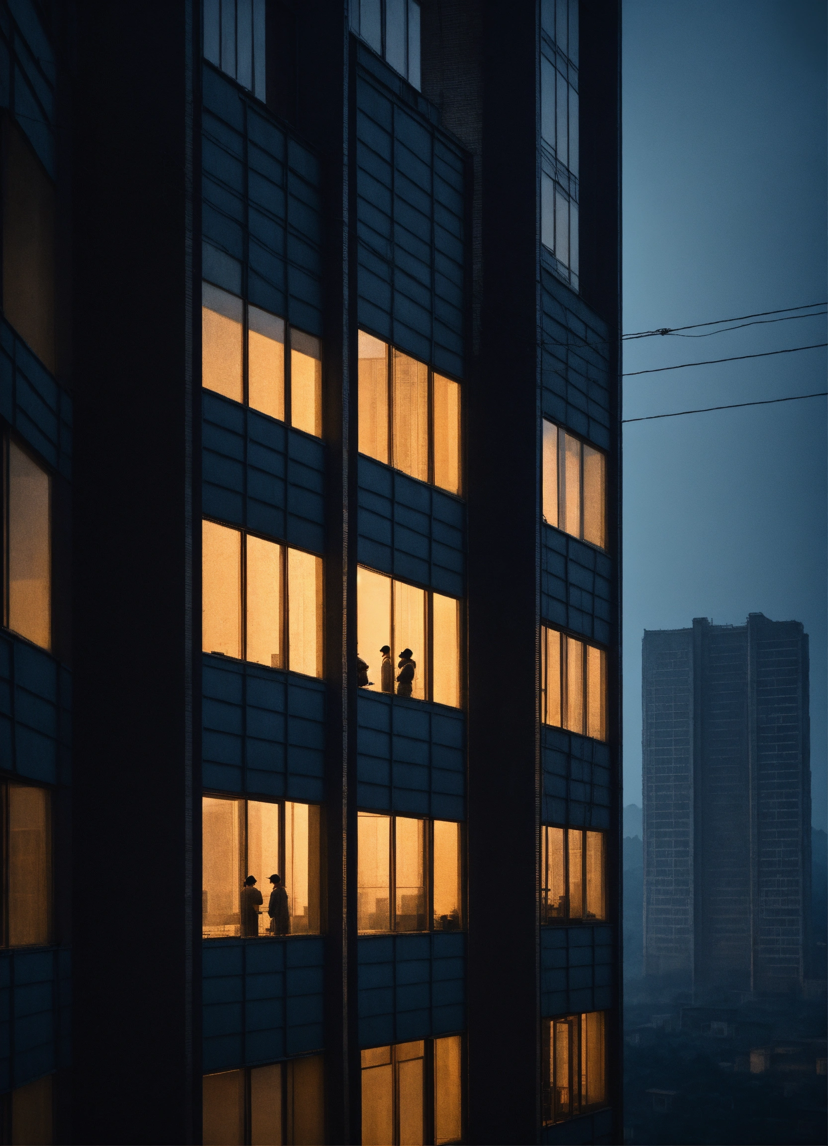 Lexica - Some people look over tall building windows, in the style of ...
