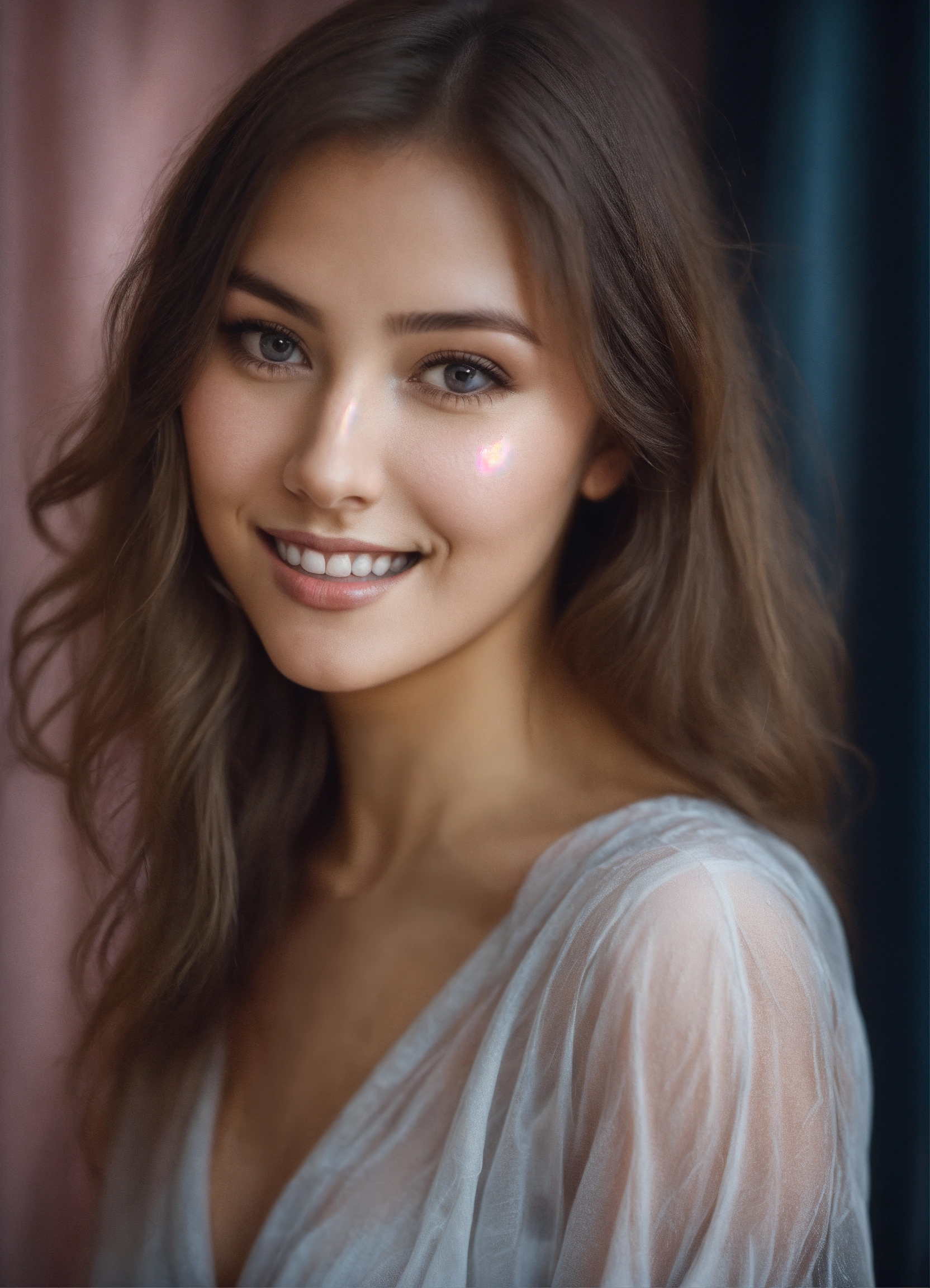 Lexica - Young woman innocent sweet smile, dreamy eyes, wearing blouse ...