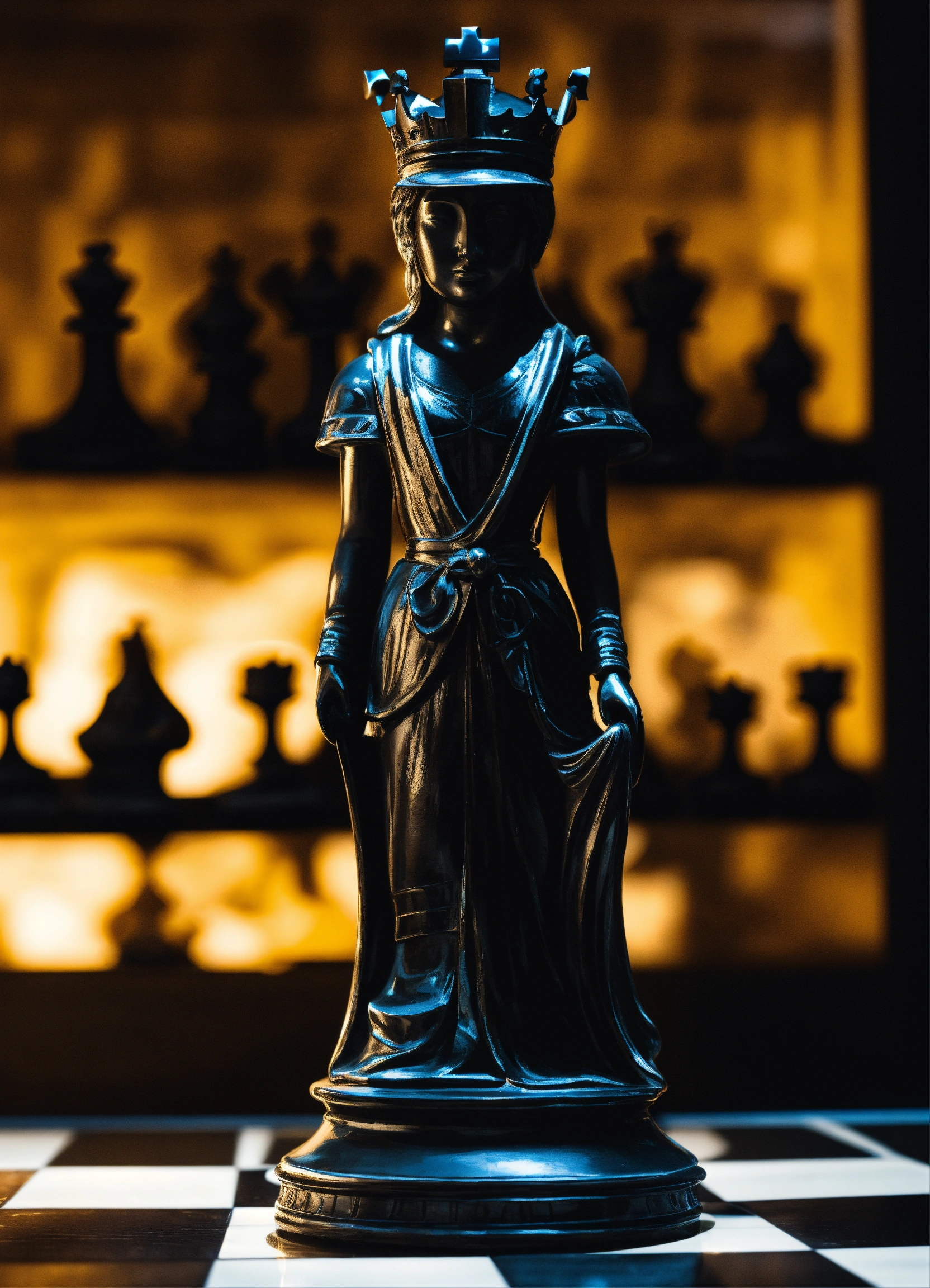Lexica - A Statue of a chess Figur in dark black from the King Symple