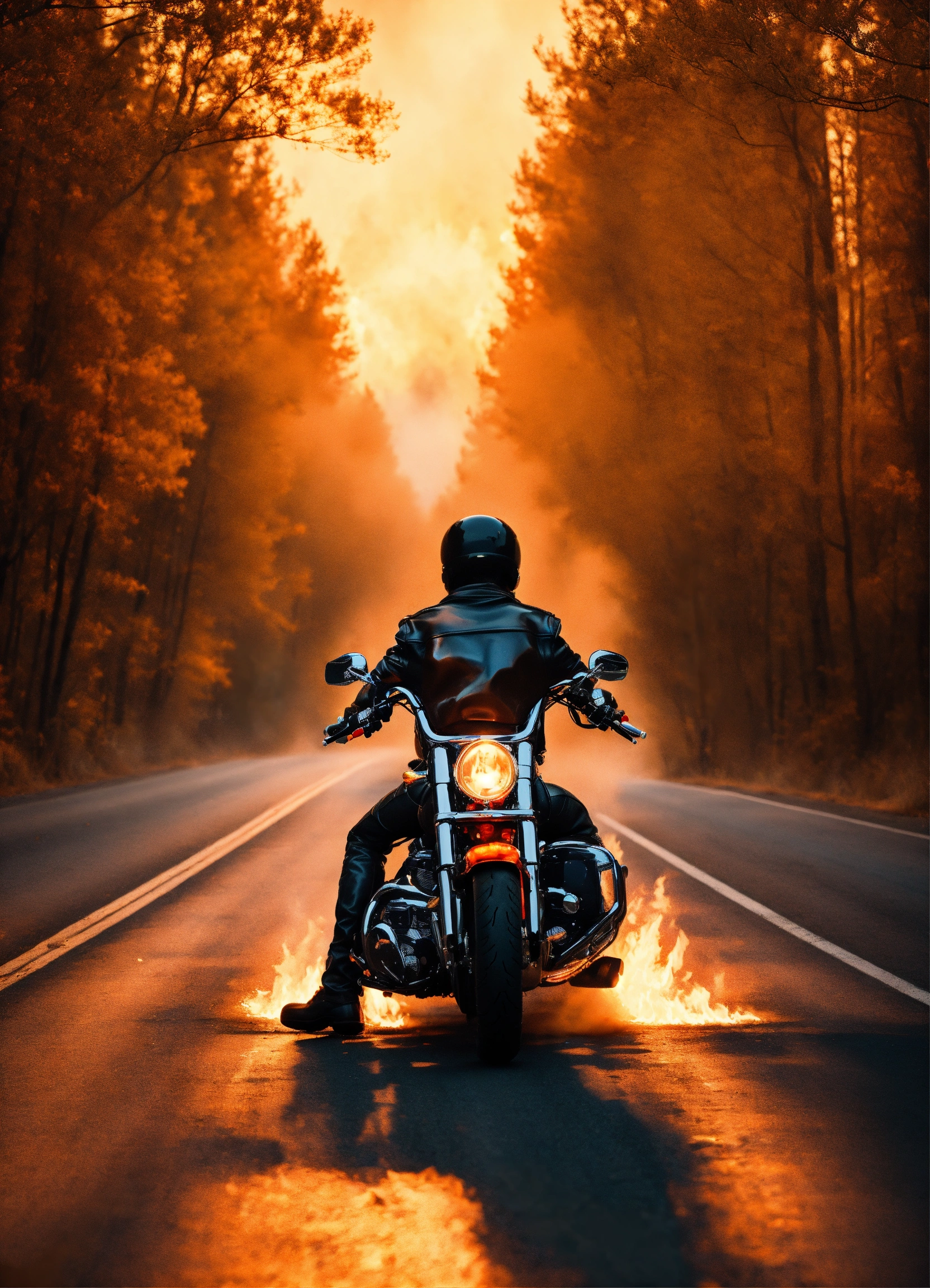 Lexica - Skeleton on fire riding a harley davidson motorcycle, worn ...