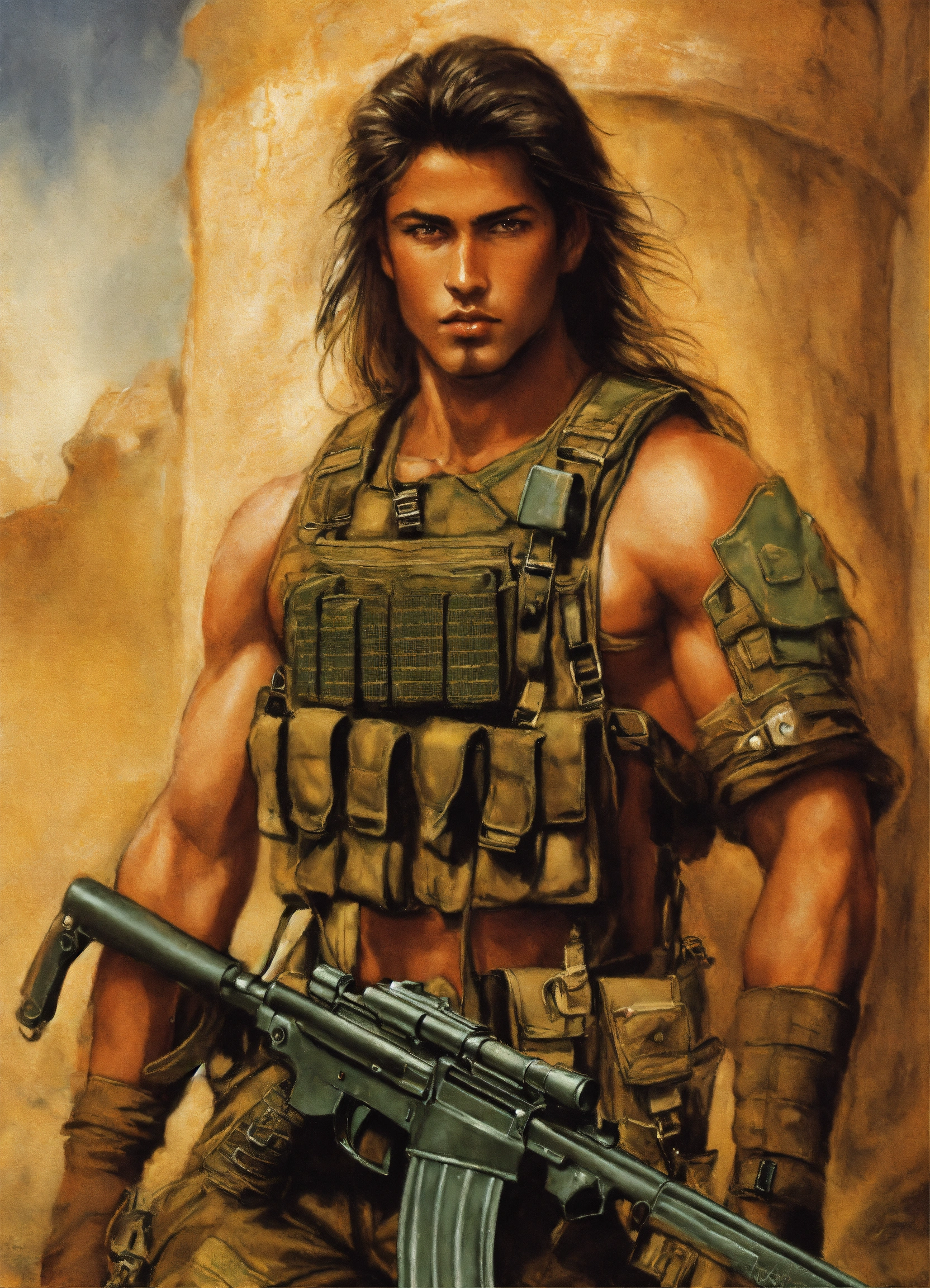 Lexica - Brown hair malaysian commando with apustaja luis royo