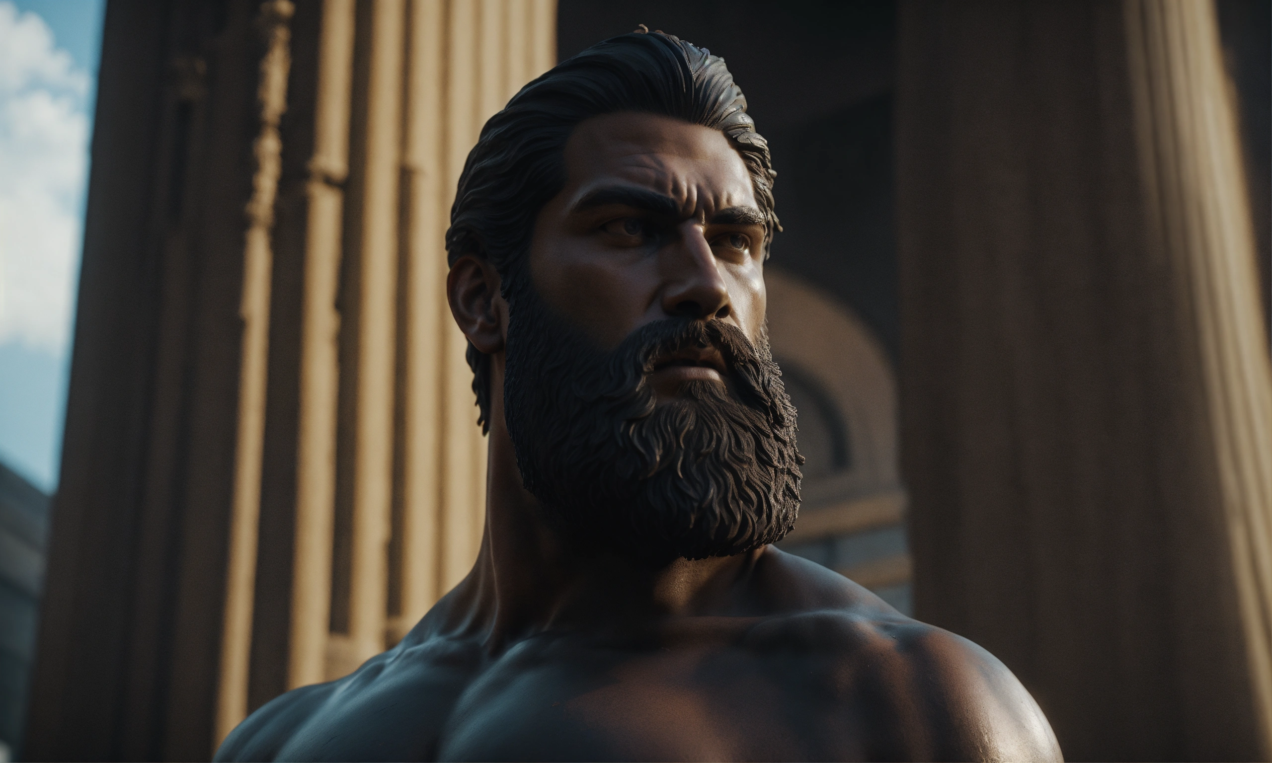 Lexica - A muscular statue of a strong Greek man with a beard and scars ...