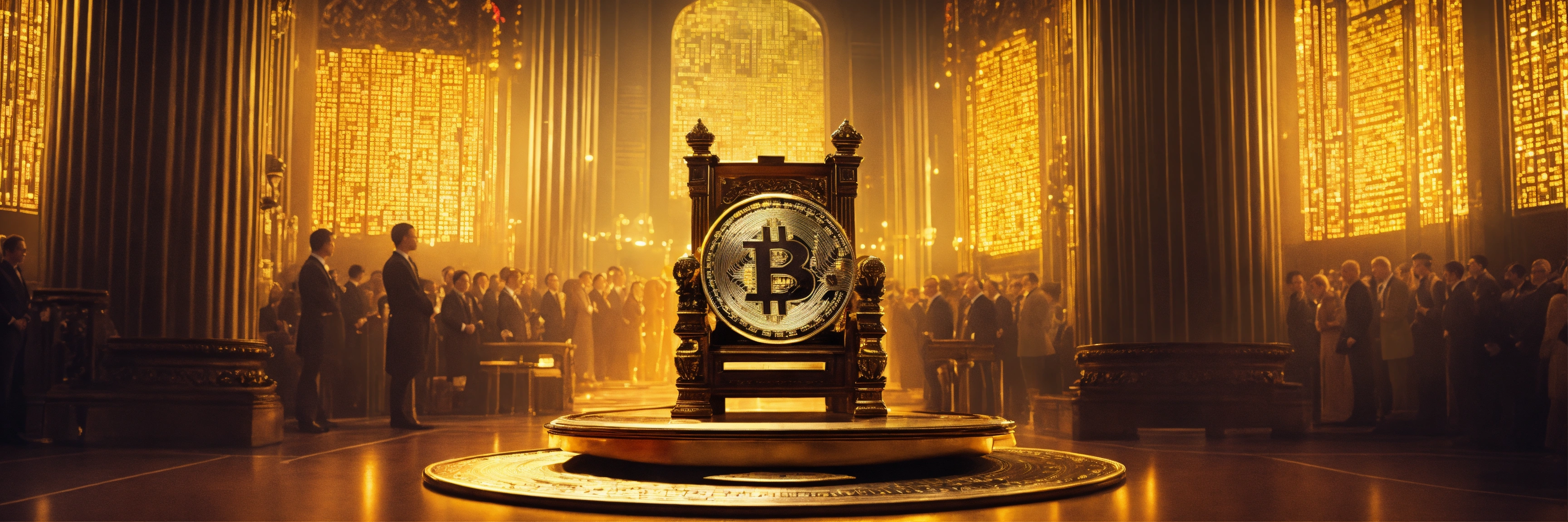 Lexica - A bitcoin sitting in the throne. At the background is a ...