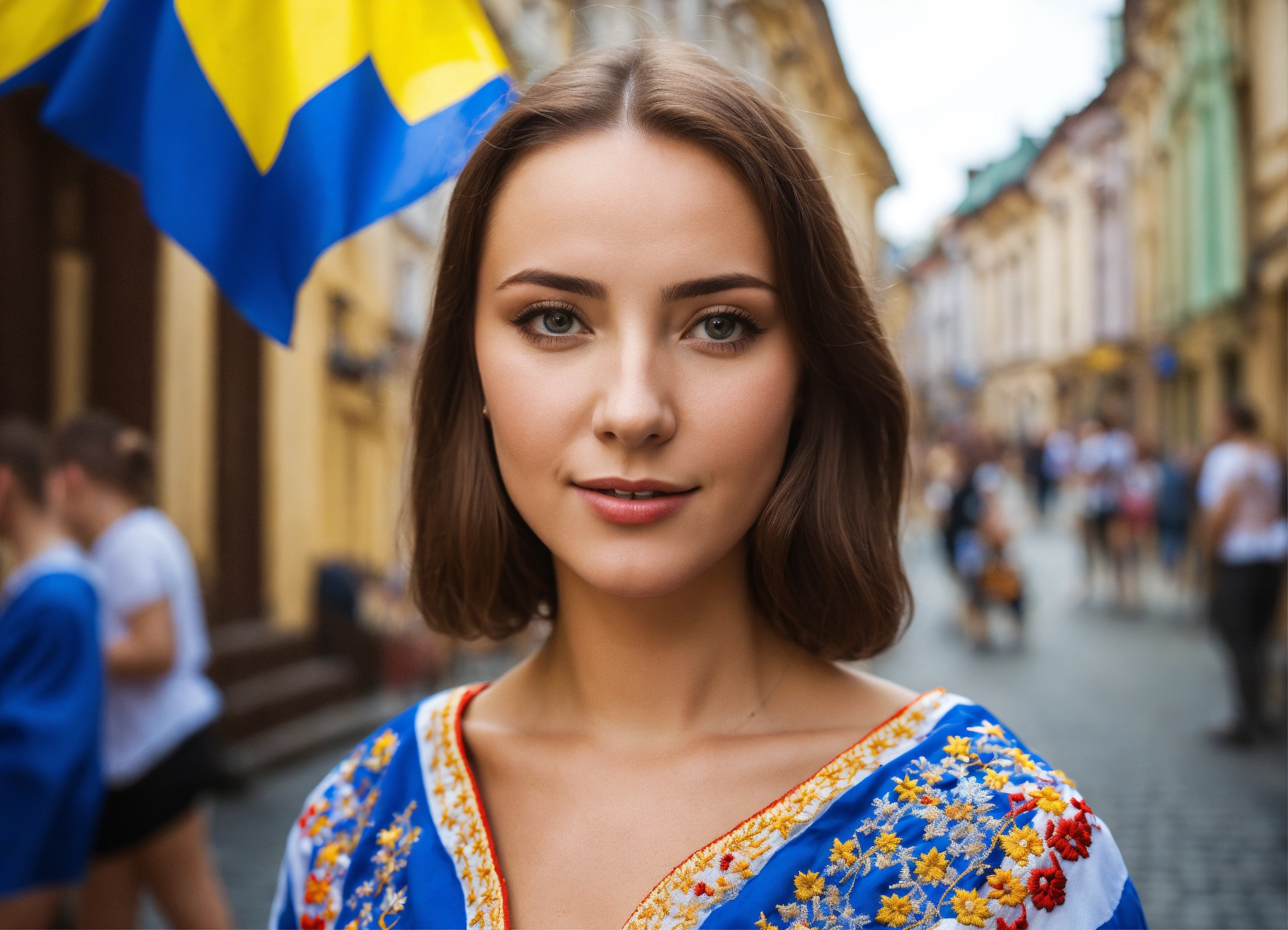 Lexica - Beautiful woman with Ukraine, on street Lviv, without glasses, tourism, light hair,with ...