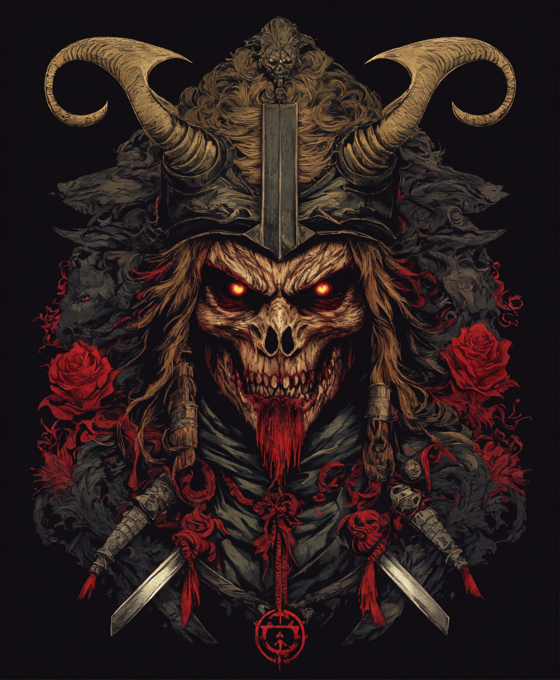 Lexica - Satanic symbols, angry zombie samurai face, crow, strange ...