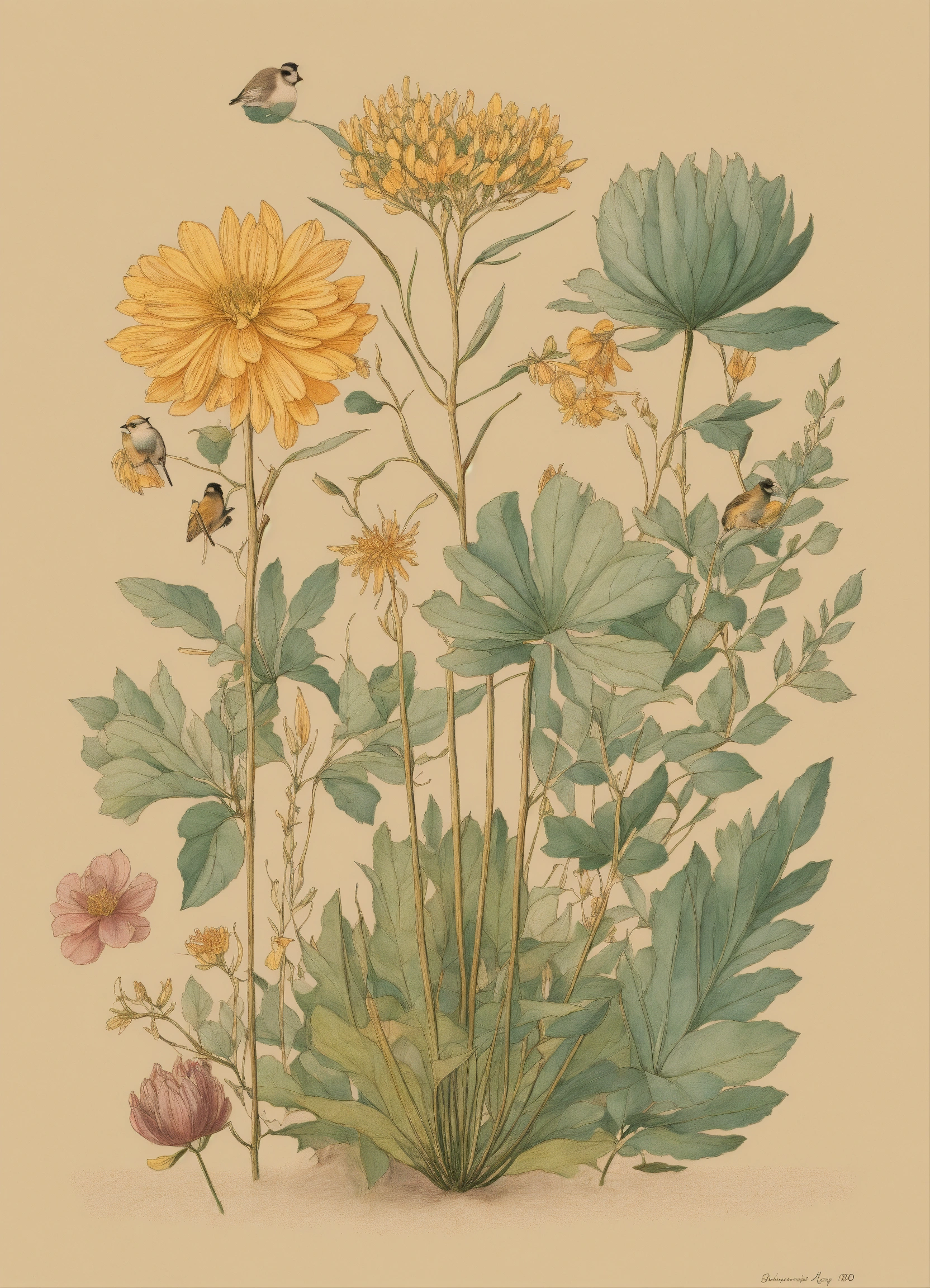 Lexica - Minimalist vintage botanical drawing, serene muted colors ...