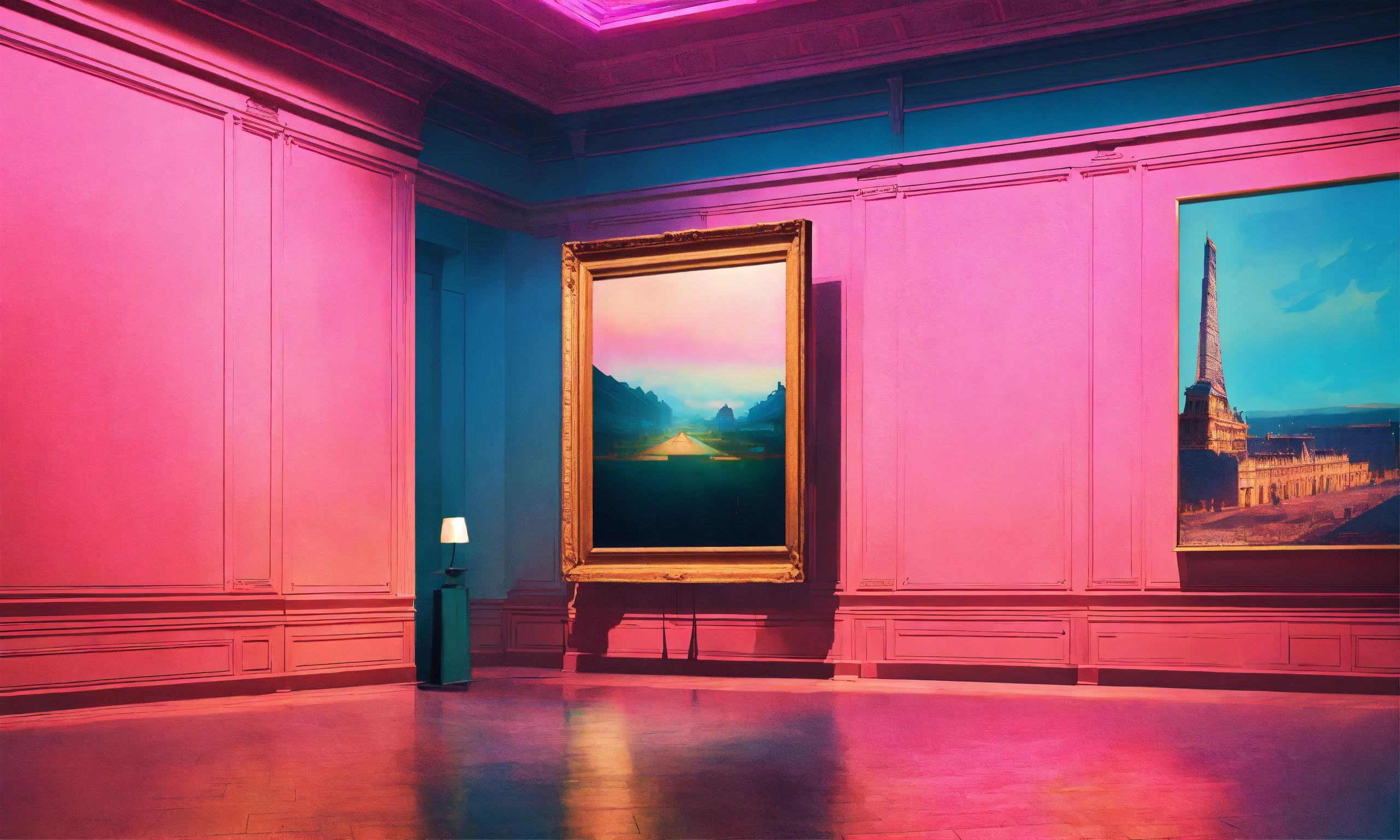 Lexica - Large room at the louvre with massive framed painting on the ...