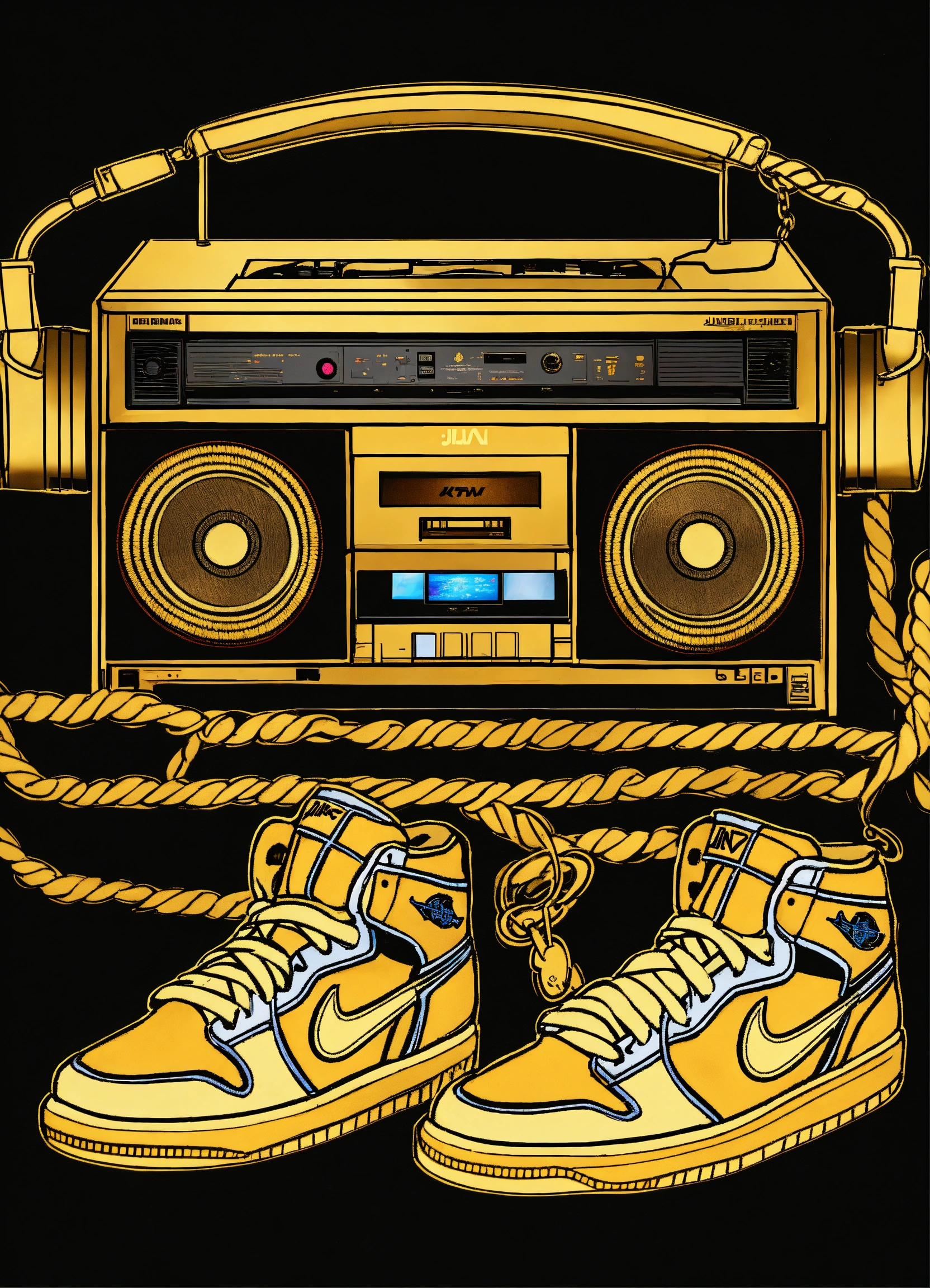Lexica - Gold rope chain, hip-hop, boom box, air jordans, turntables ...