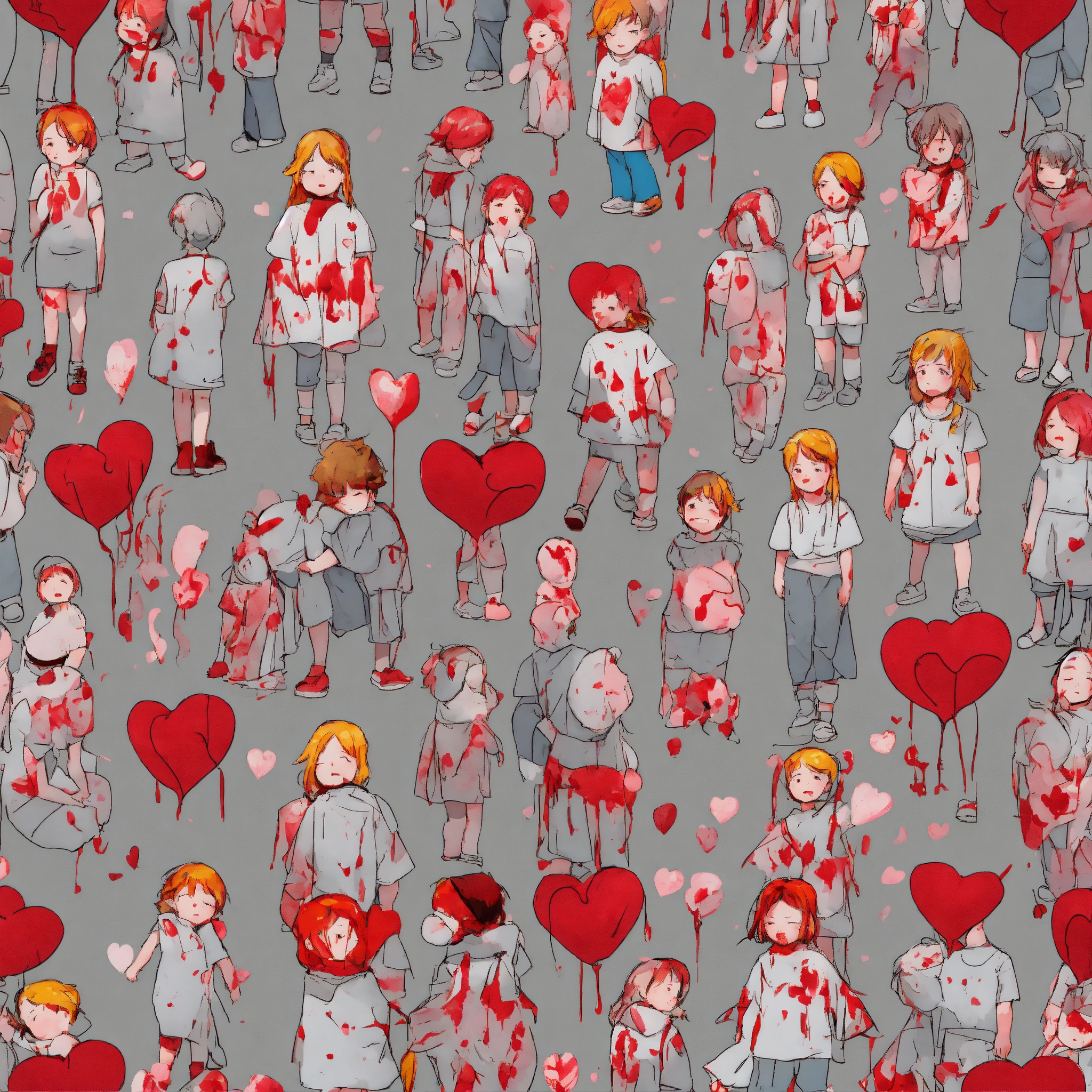 Lexica - Please generate a drawing of a big group of sad children and ...