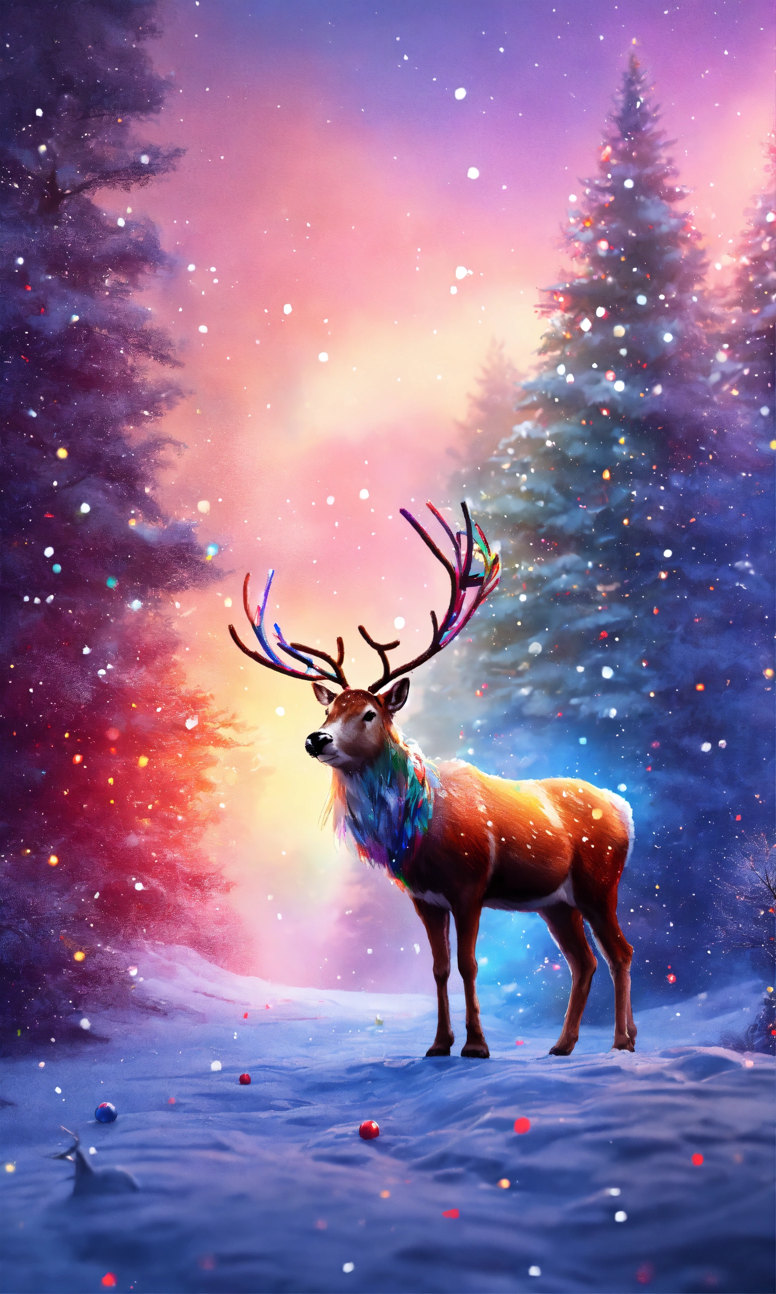 Lexica - Reindeer colorful cool 8k snowfall christmas