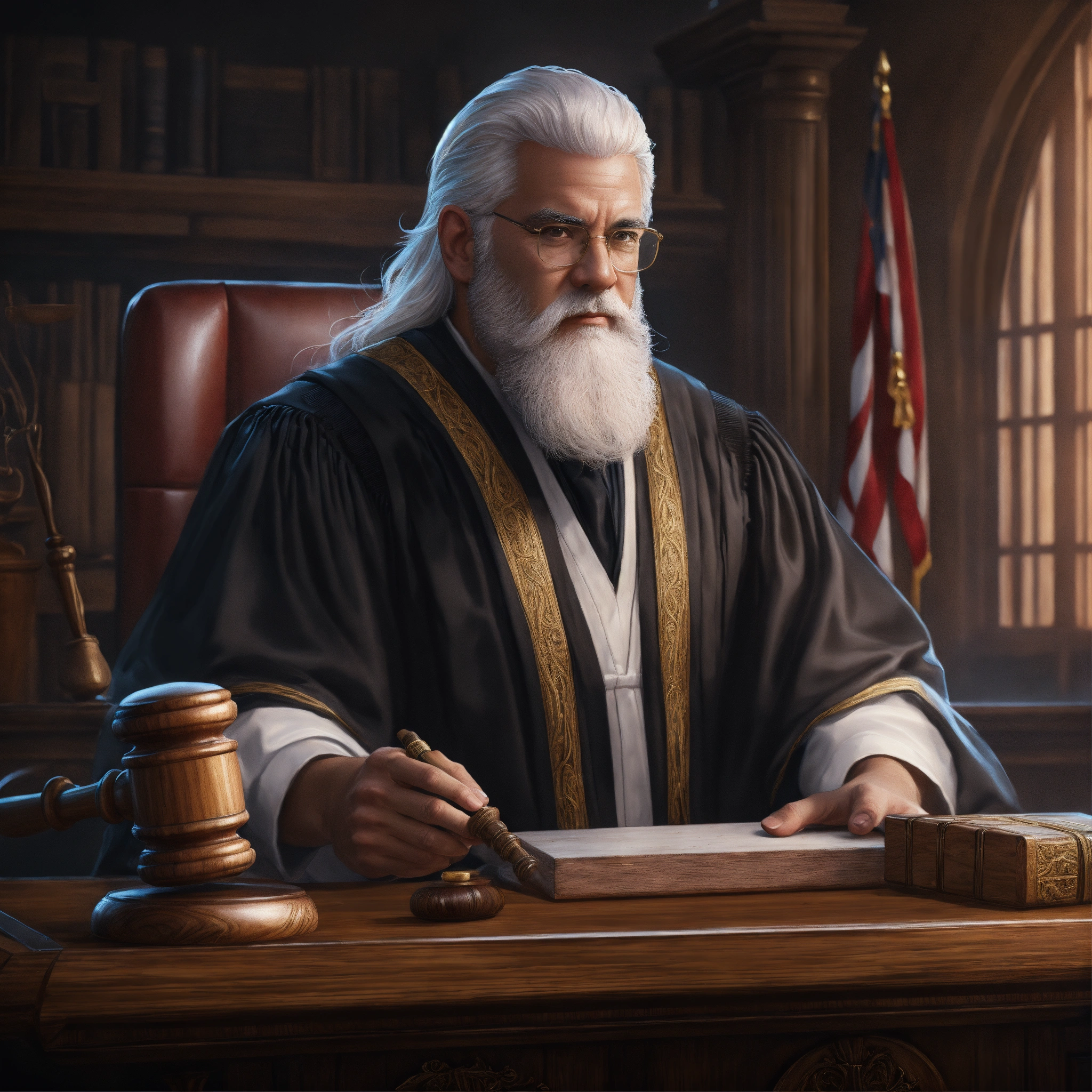 Lexica - Portrait painting of a judge with a wooden gavel, beard, white ...