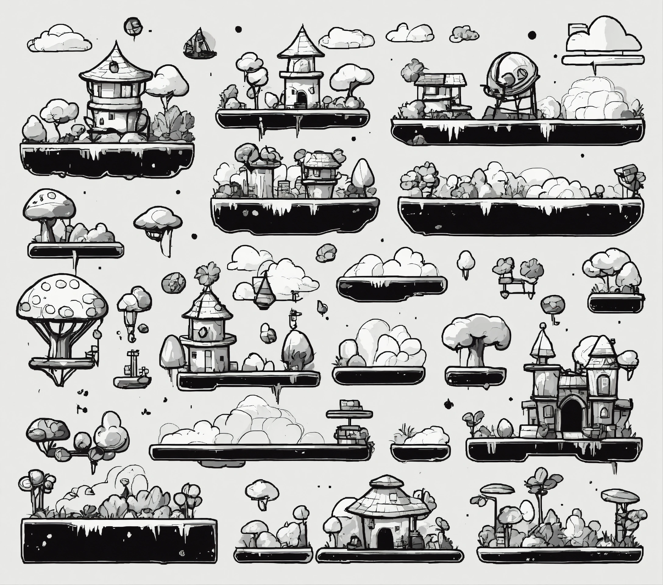 Lexica - 2d platformer game assets, cute theme, black and white ...