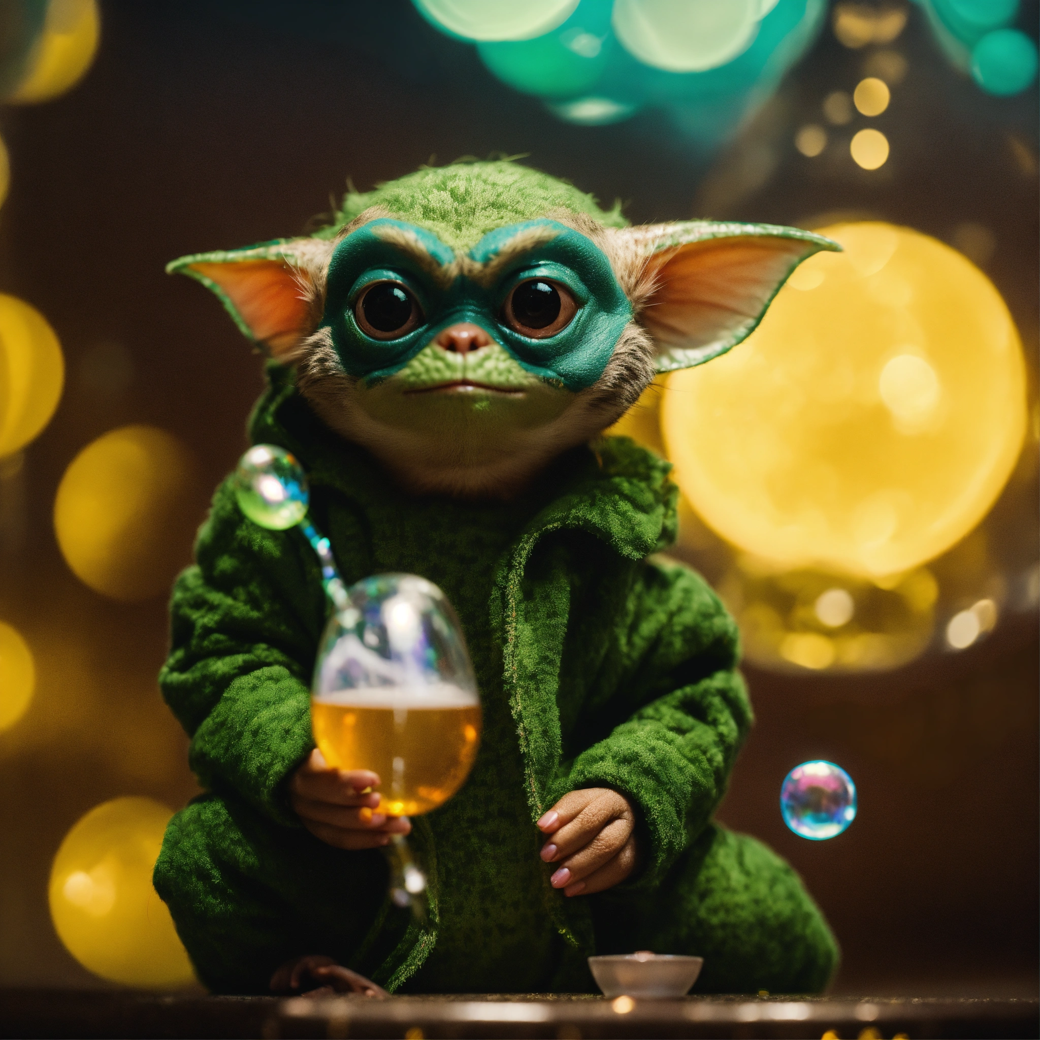 Lexica - Over the shoulder shot, Leica portrait of a gremlin holding ...