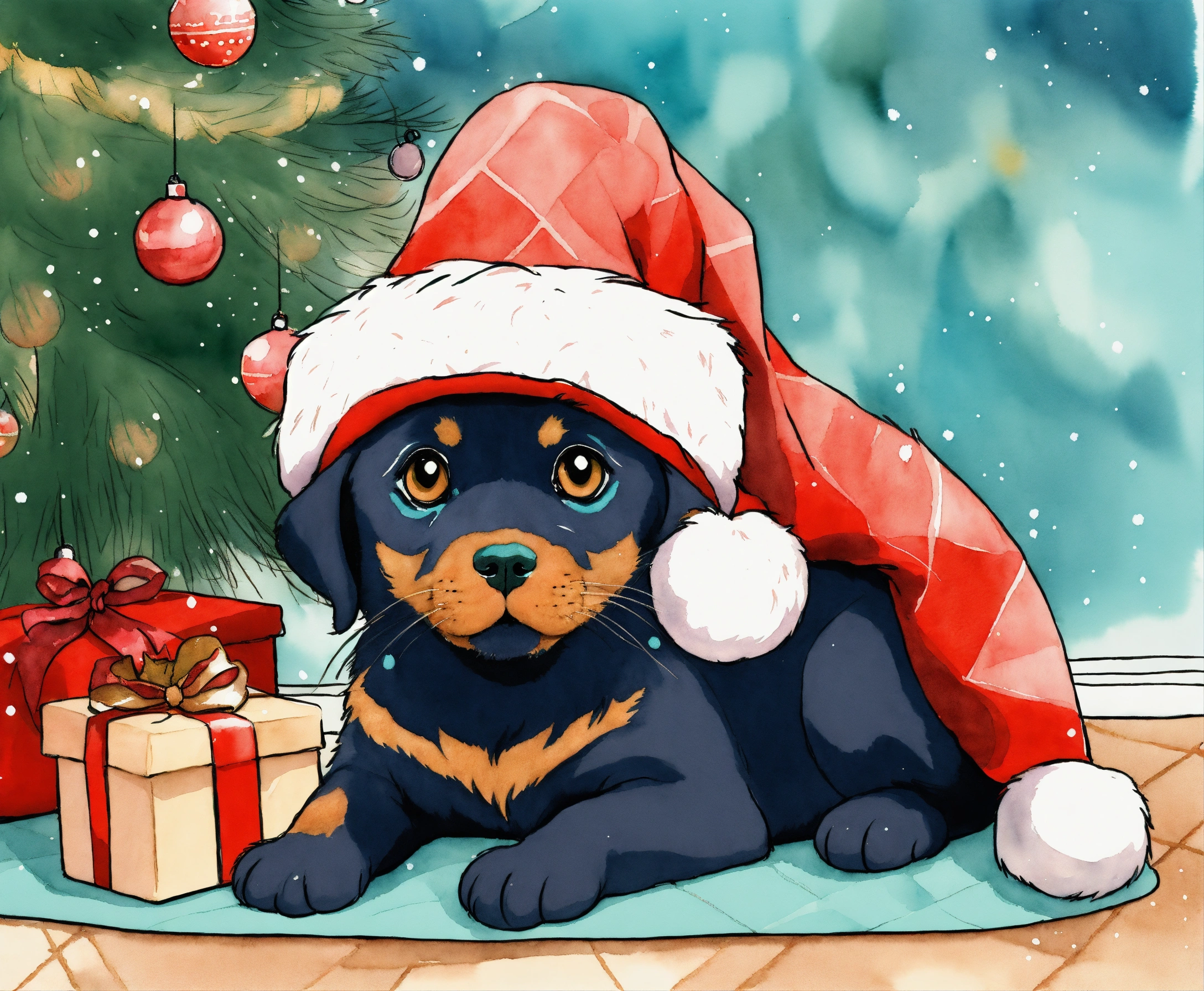 Lexica - Ghibli Moe anime mashup cat and a Rottweiler puppy peaking out ...