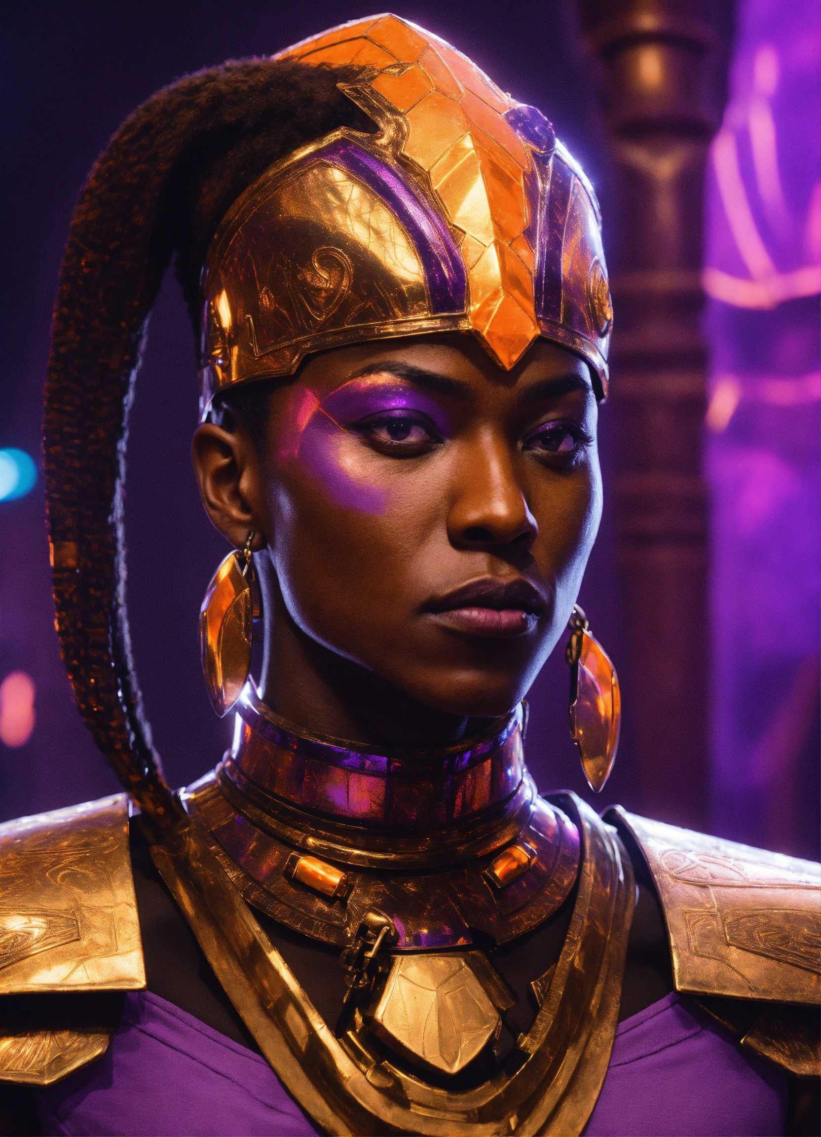 Lexica - An orange African female hologram in the palm of an extremely ...