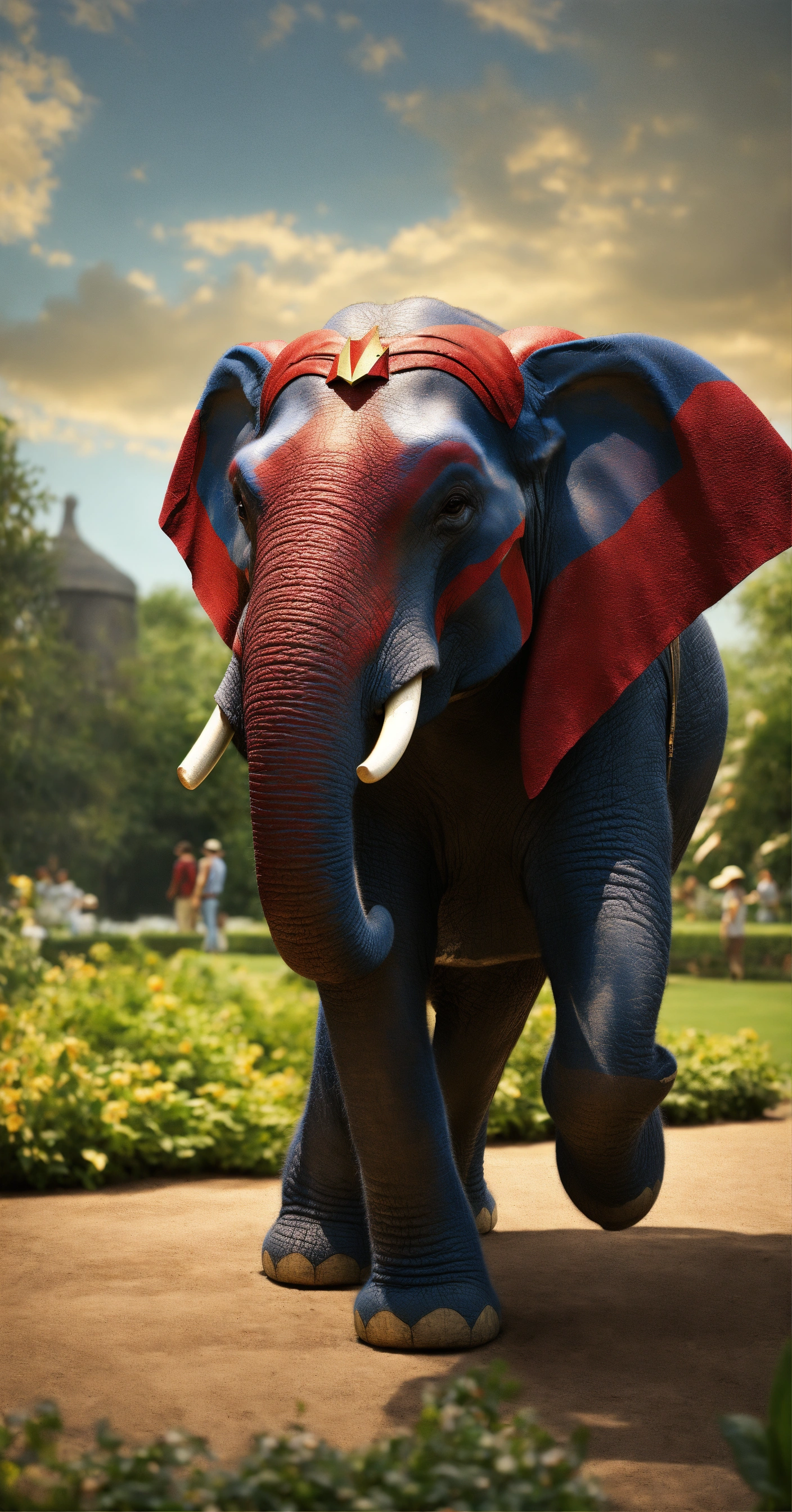 Lexica - Realistic, superman themed elephant, in the garden, amazing ...