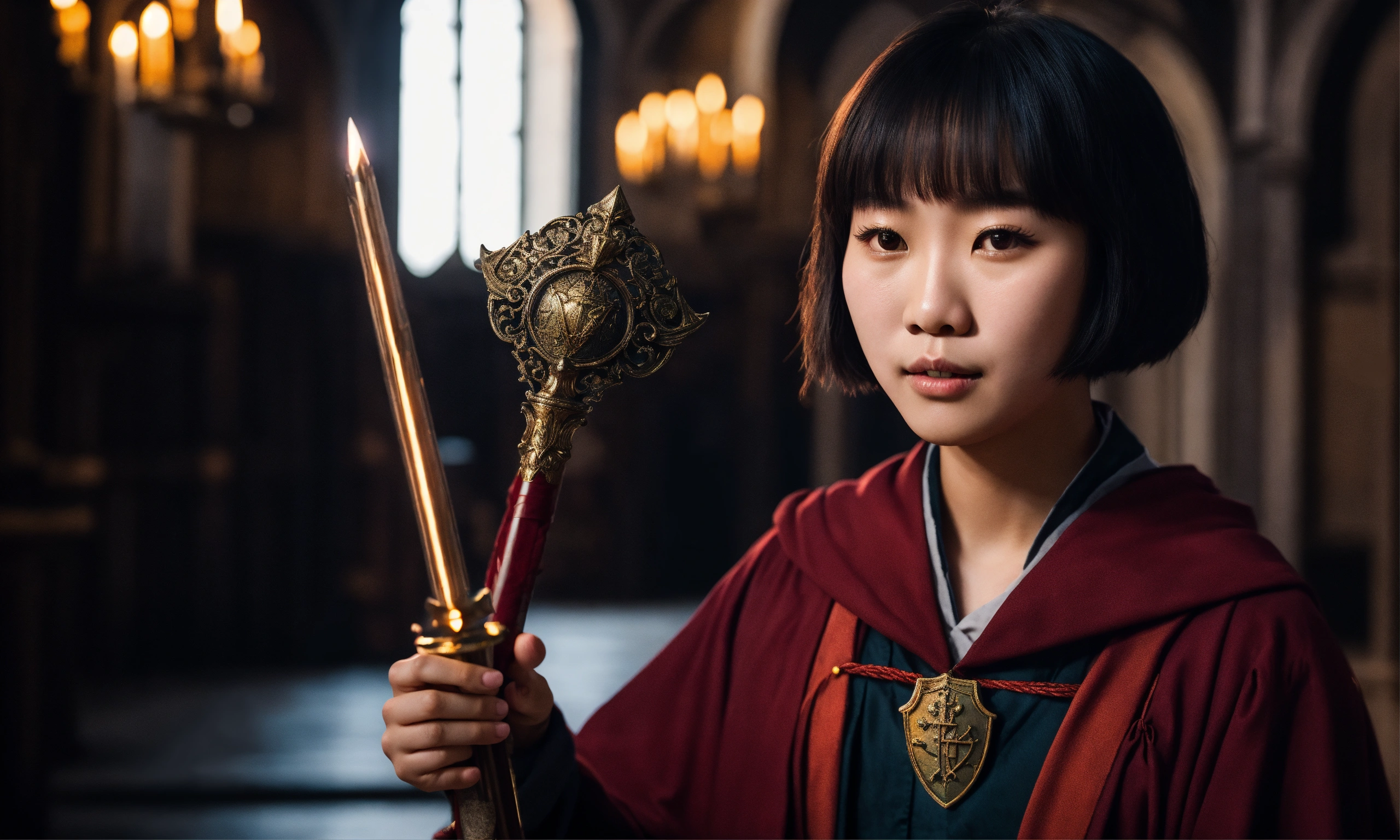 Lexica - Cute asian woman young wizard, inside Hogwarts with a mystical ...
