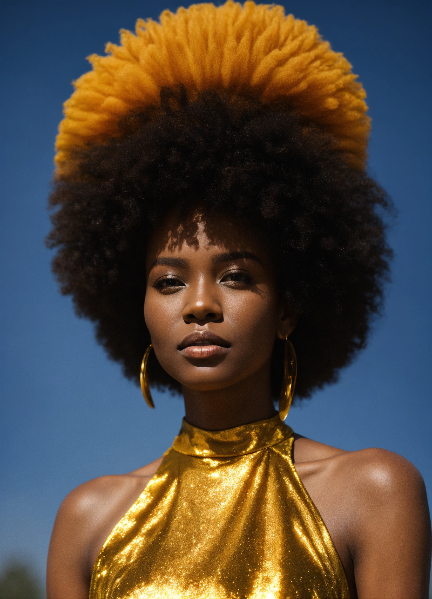 Lexica - Black woman with afro that looks and shines like the sun, head ...