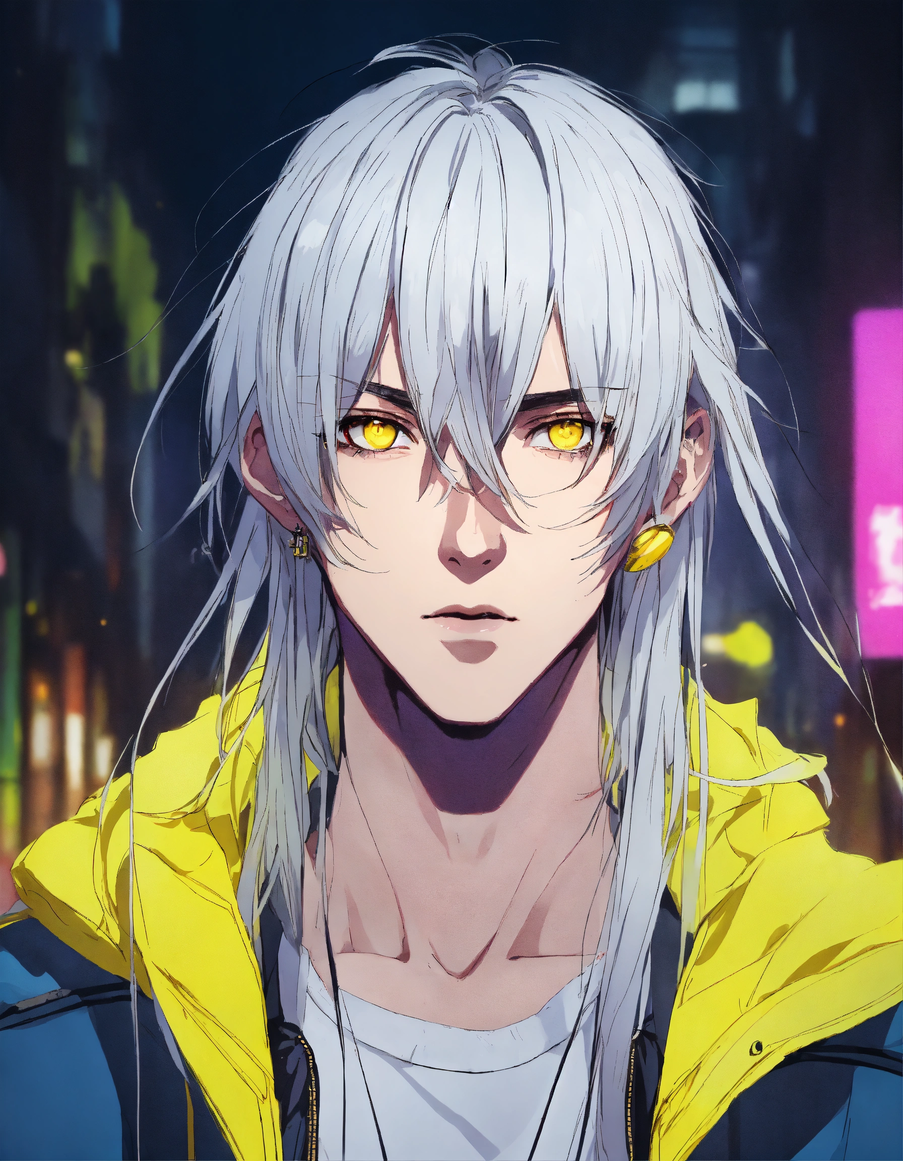 Lexica - Very thin guy, sharp eyes, long white straight hair, long ...