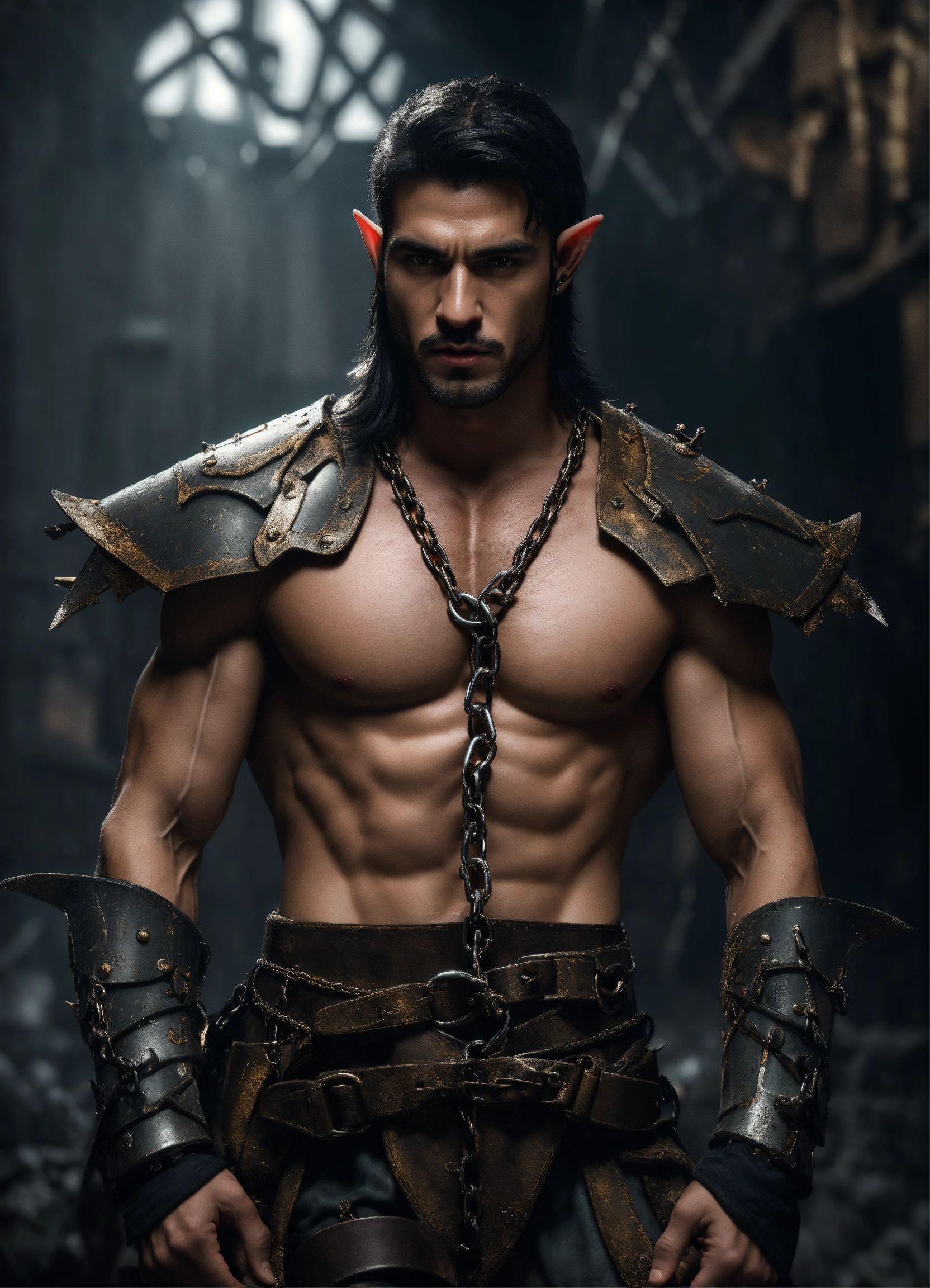 Lexica - Full body strong handsome Latino god elf chained by enemies ...