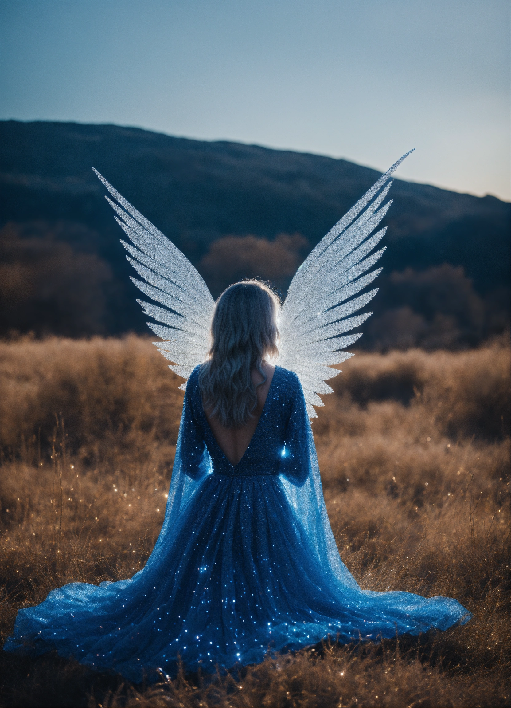 Lexica - Photoshoot of a ghost sad angel silhouette made of a million ...