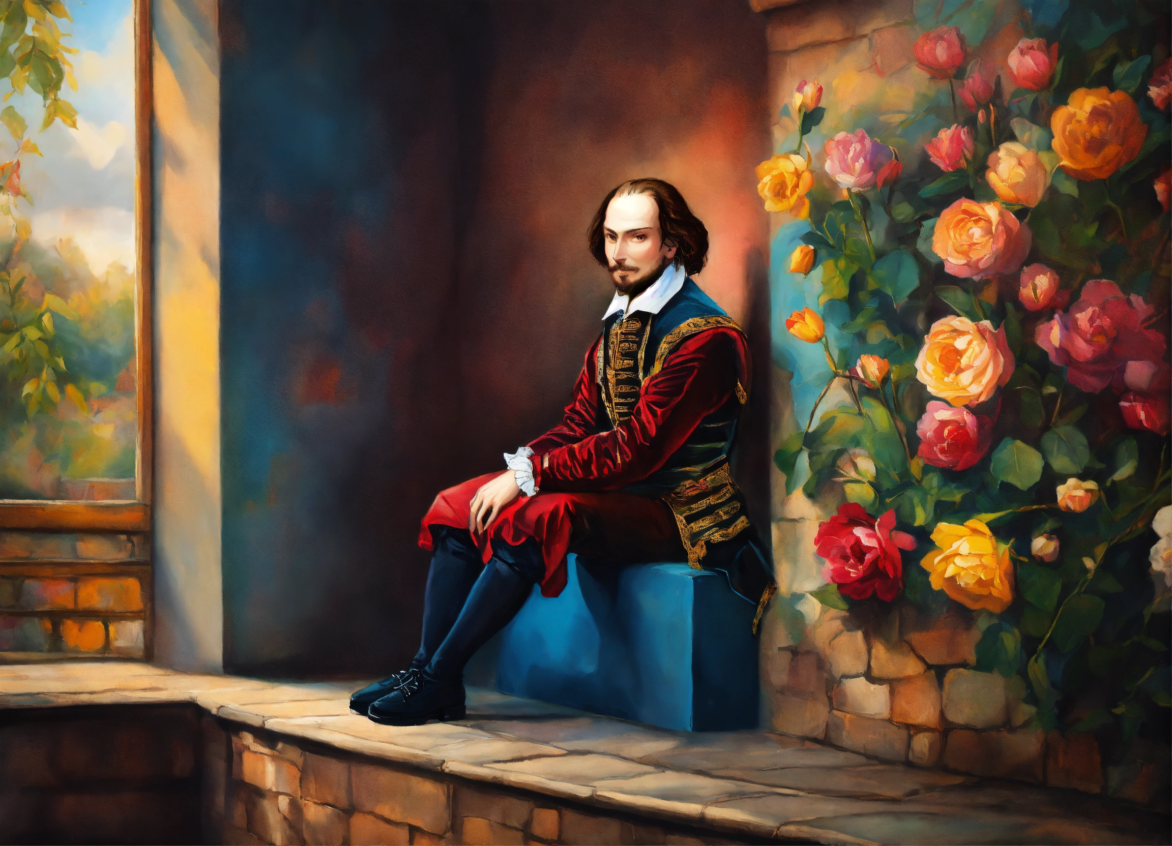 Lexica - William Shakespeare sitting on a wall in colourful, oil ...