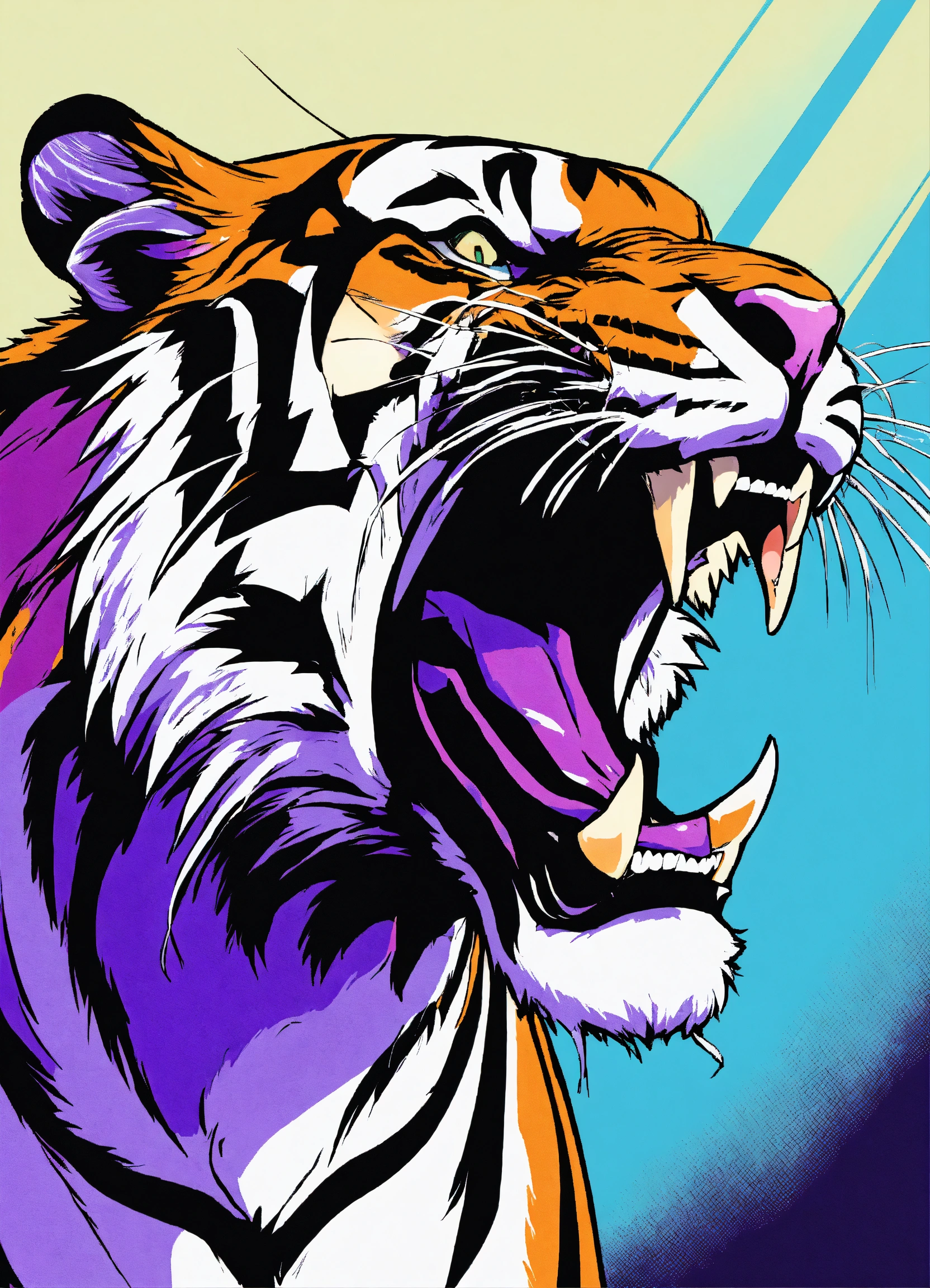 Lexica - Tiger yelling, close up portrait, yelling, high detail, purple ...