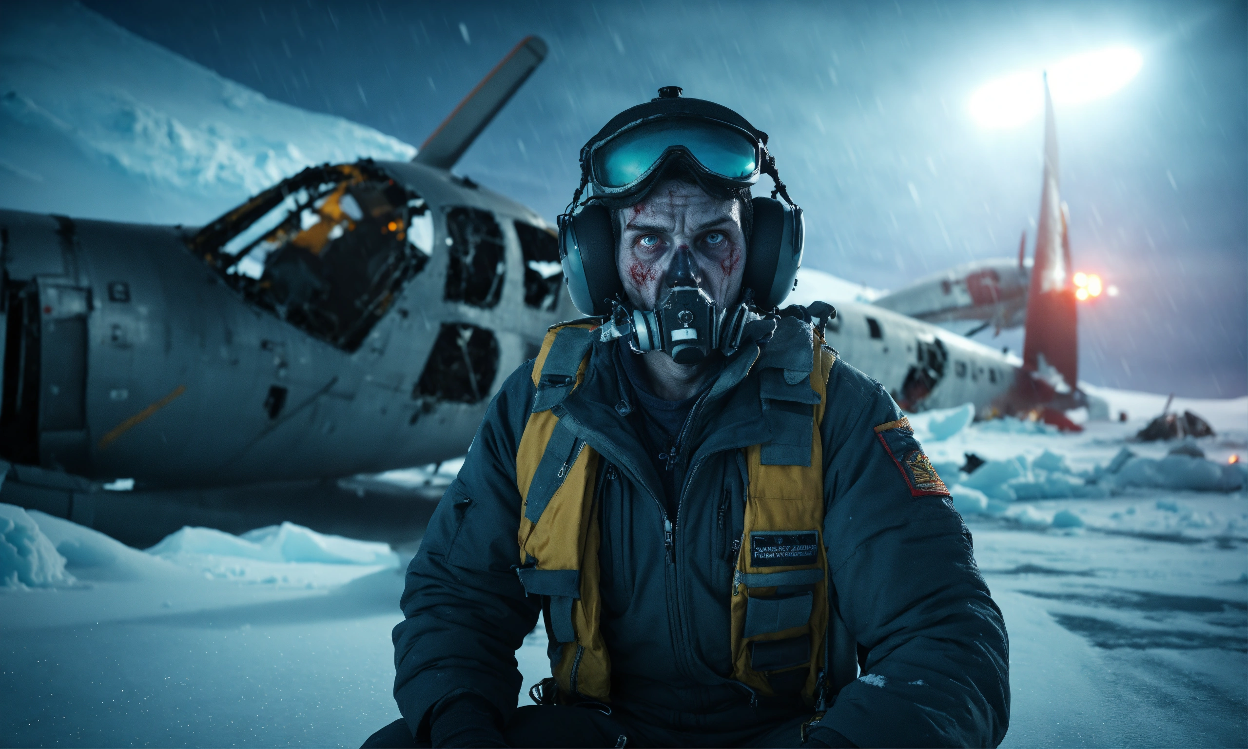 Lexica - Scary zombie-pilot sitting near crashed plane in Antarctica ...