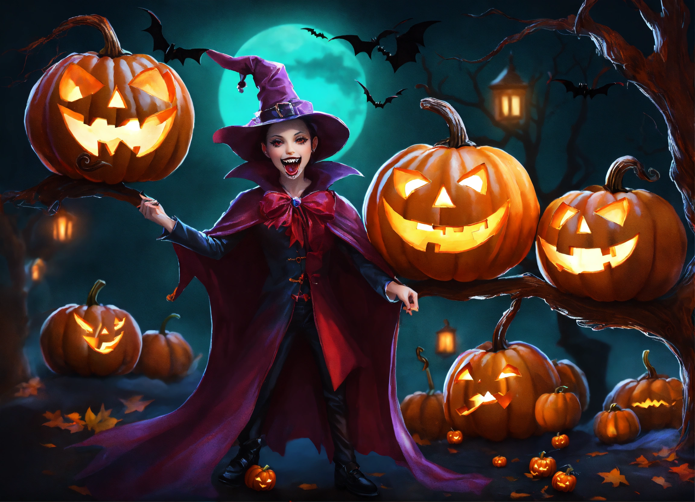Lexica - Halloween vampires realistic being silly, Halloween pumpkins ...