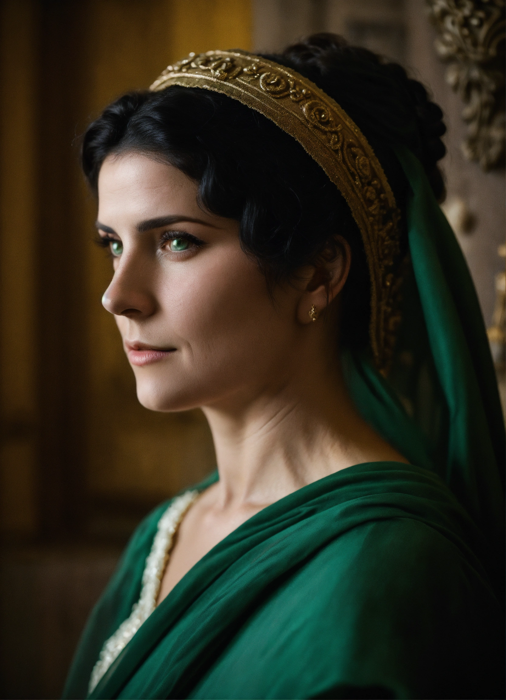 Lexica - A Roman woman with black hair and dark green eyes. The hair is ...