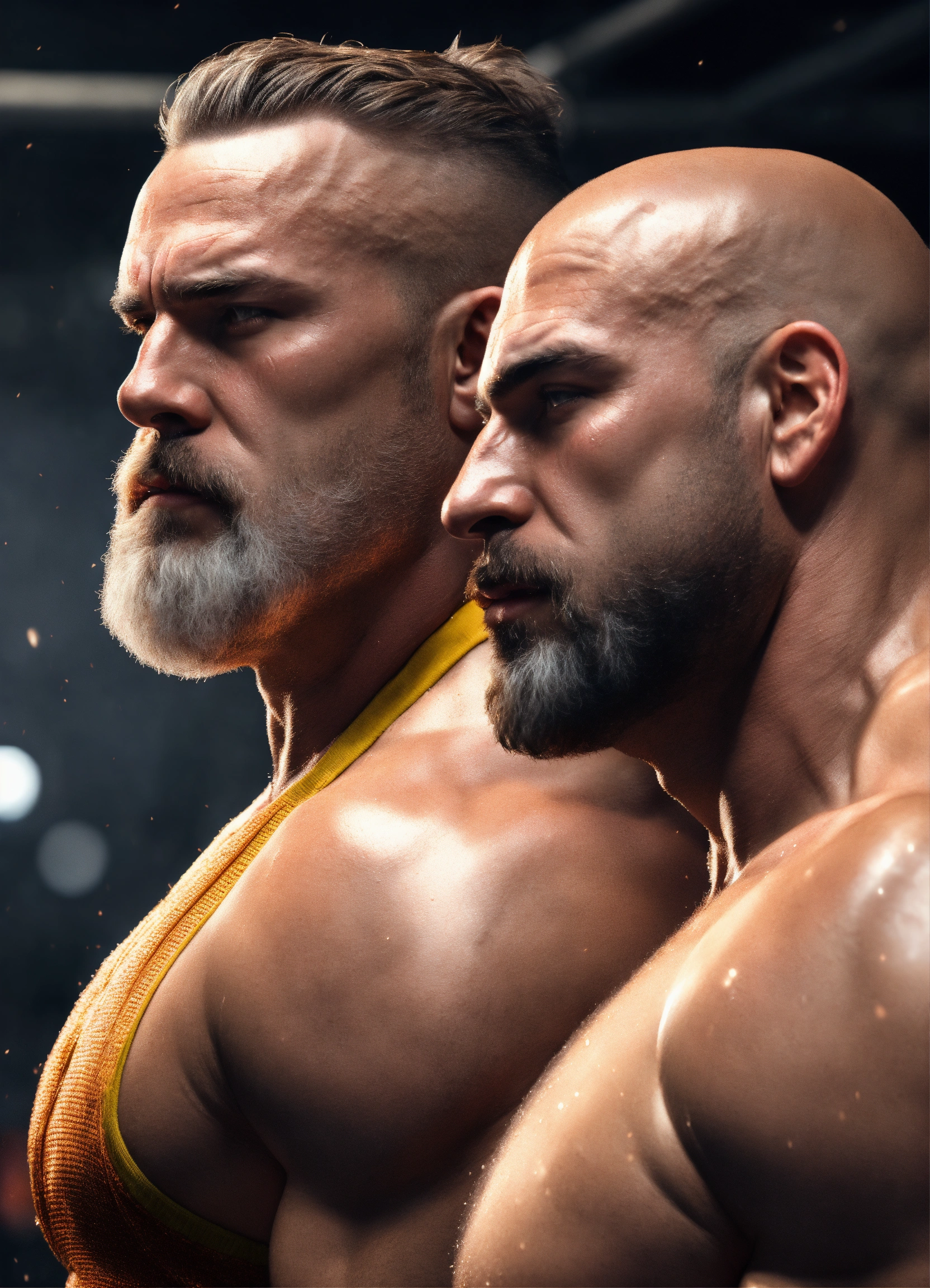 Lexica - Two older sweaty hunky heavyweight alpha men with broad and ...