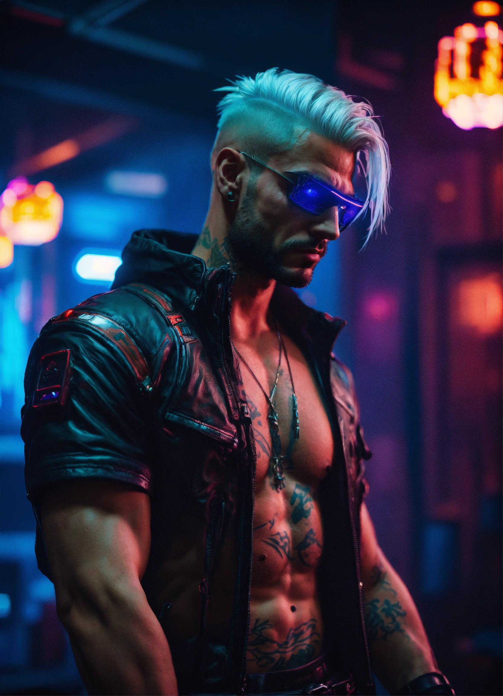 Lexica - A psycho with white hair, scar, tattoo, revenge, man, fearless ...