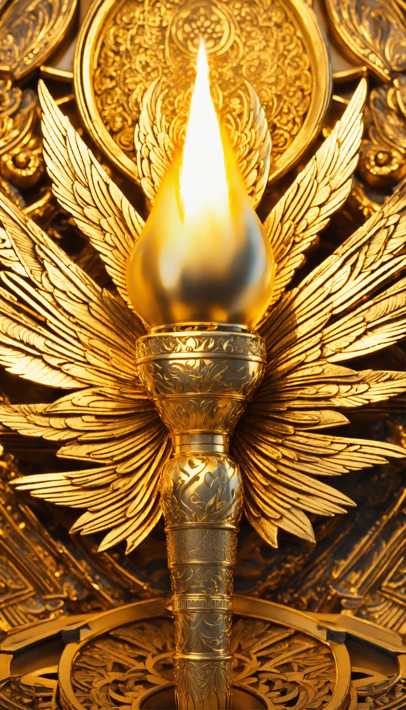 Lexica - Powerful, detailed torch, real, 3D, golden colored torch with ...