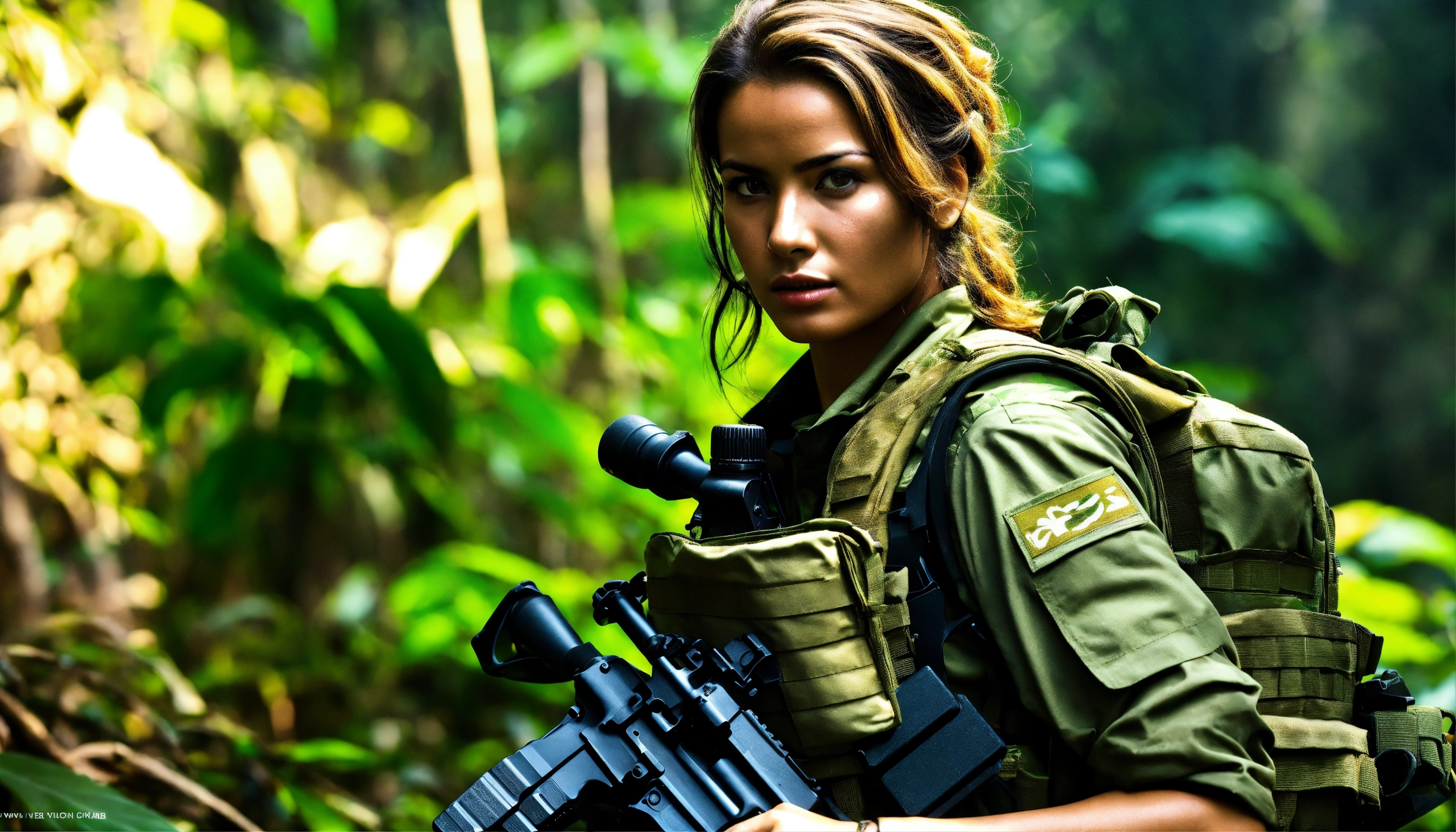 Lexica - Female commandos in jungle, perfect face, full camouflage, HDR ...