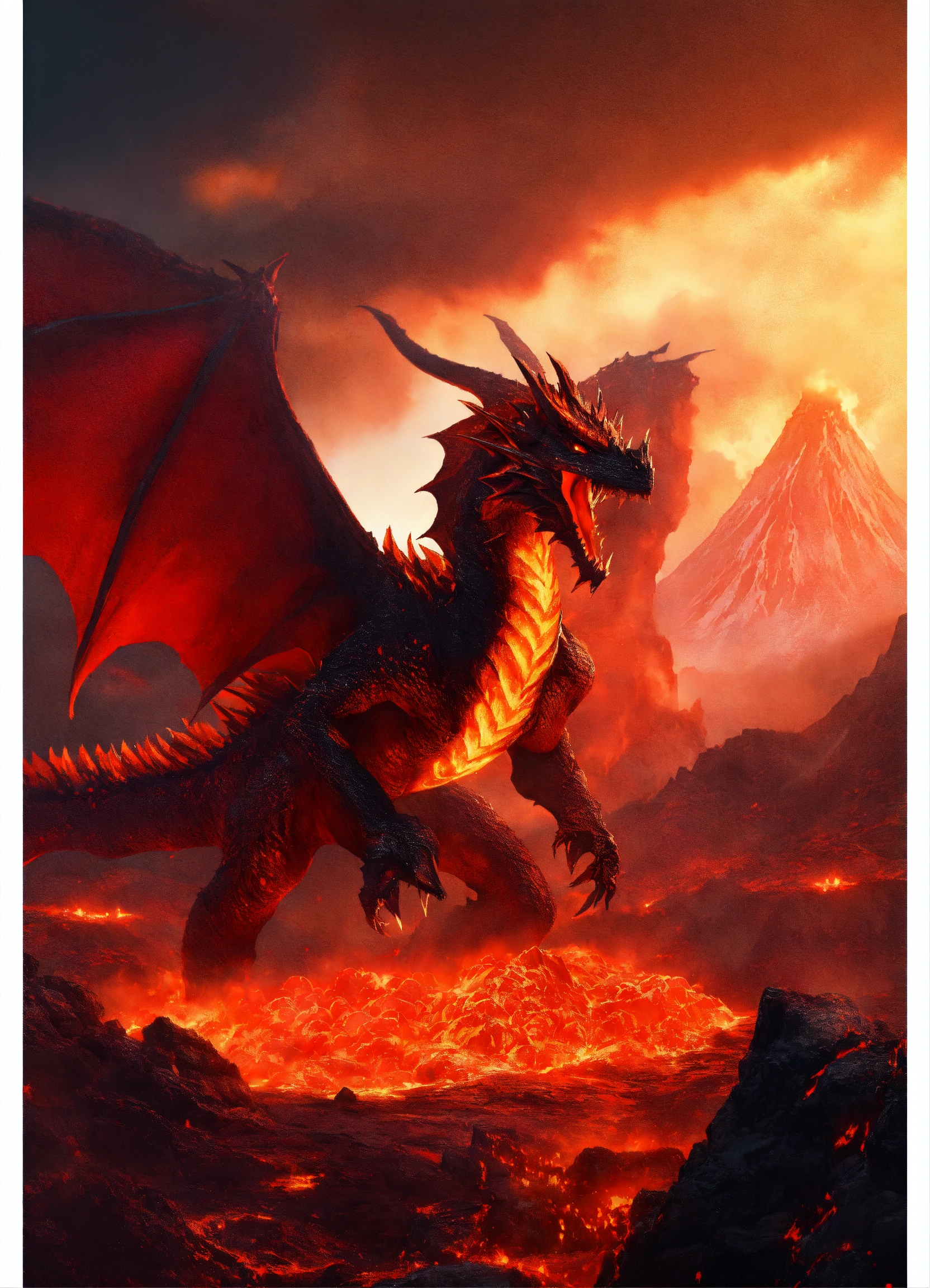 Lexica - Badass, lava, red dragon, world destroyer, volcano background ...