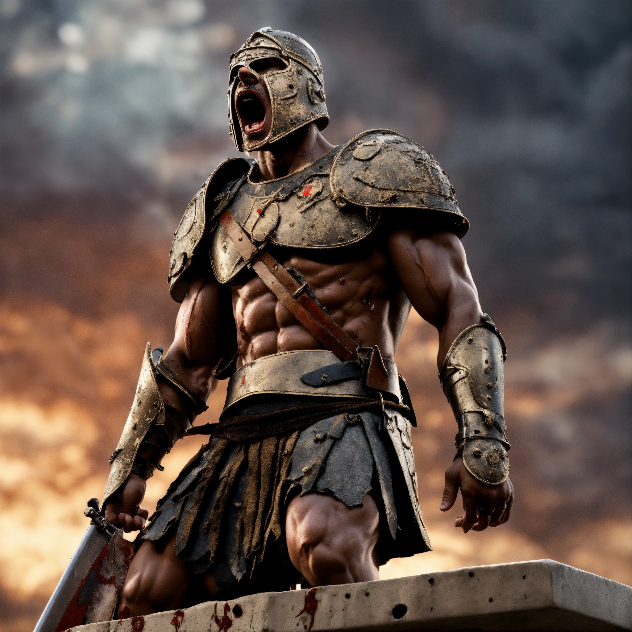 Lexica - Wounded medieval warrior with battle marks, with screaming ...