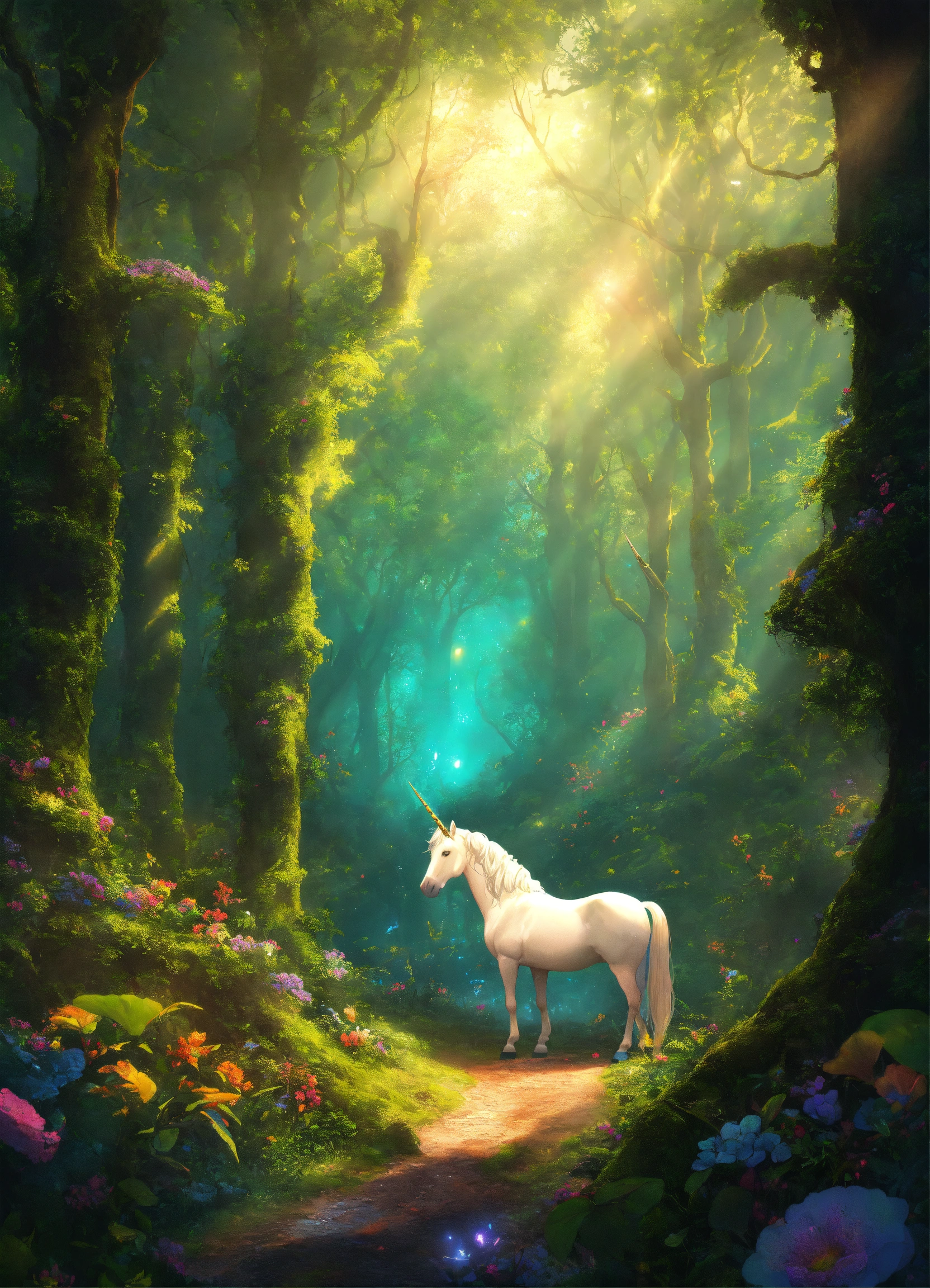 Lexica - A hidden treasure is discovered in an enchanted forest with unicorns in the digital realm.