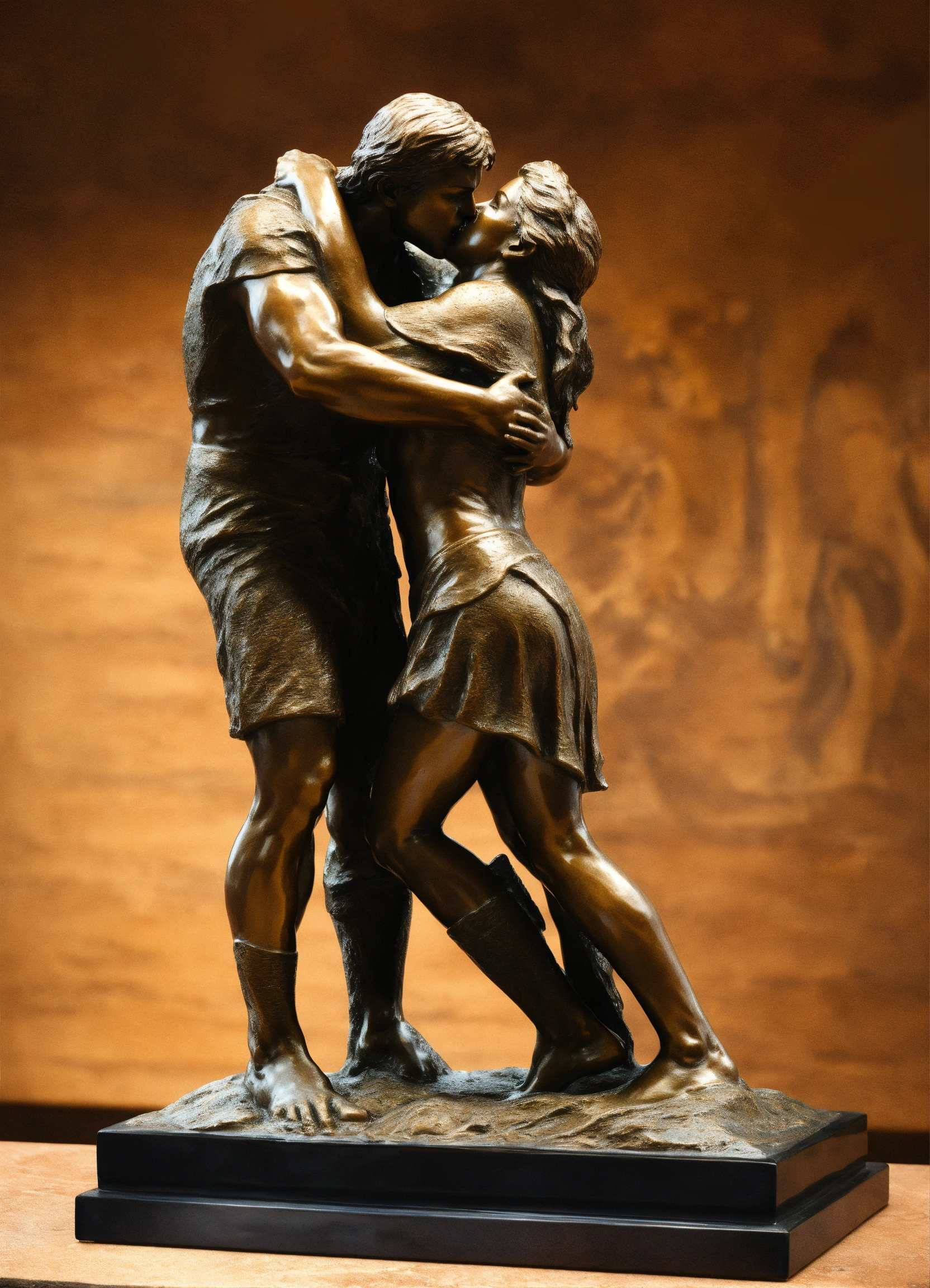 Lexica - A bronze sculpture of a couple prehistoric kissing and ...