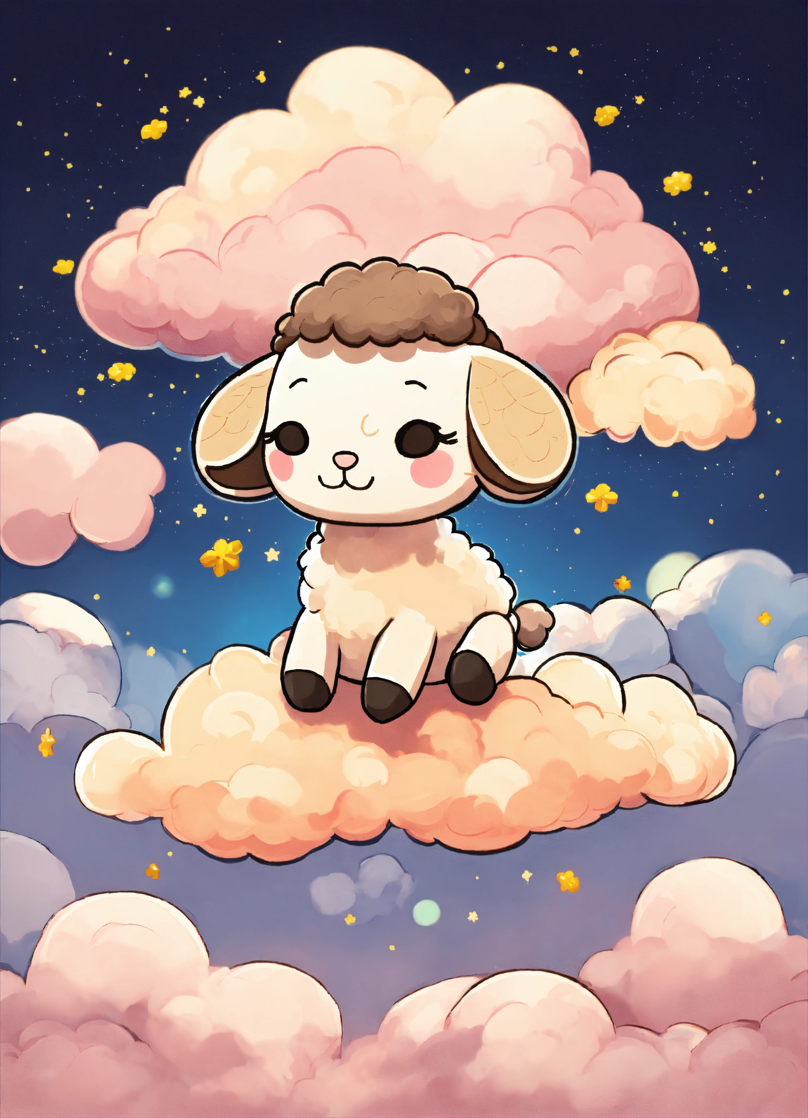Lexica - Cute sleep sheep chibi cartone style fly in cloud