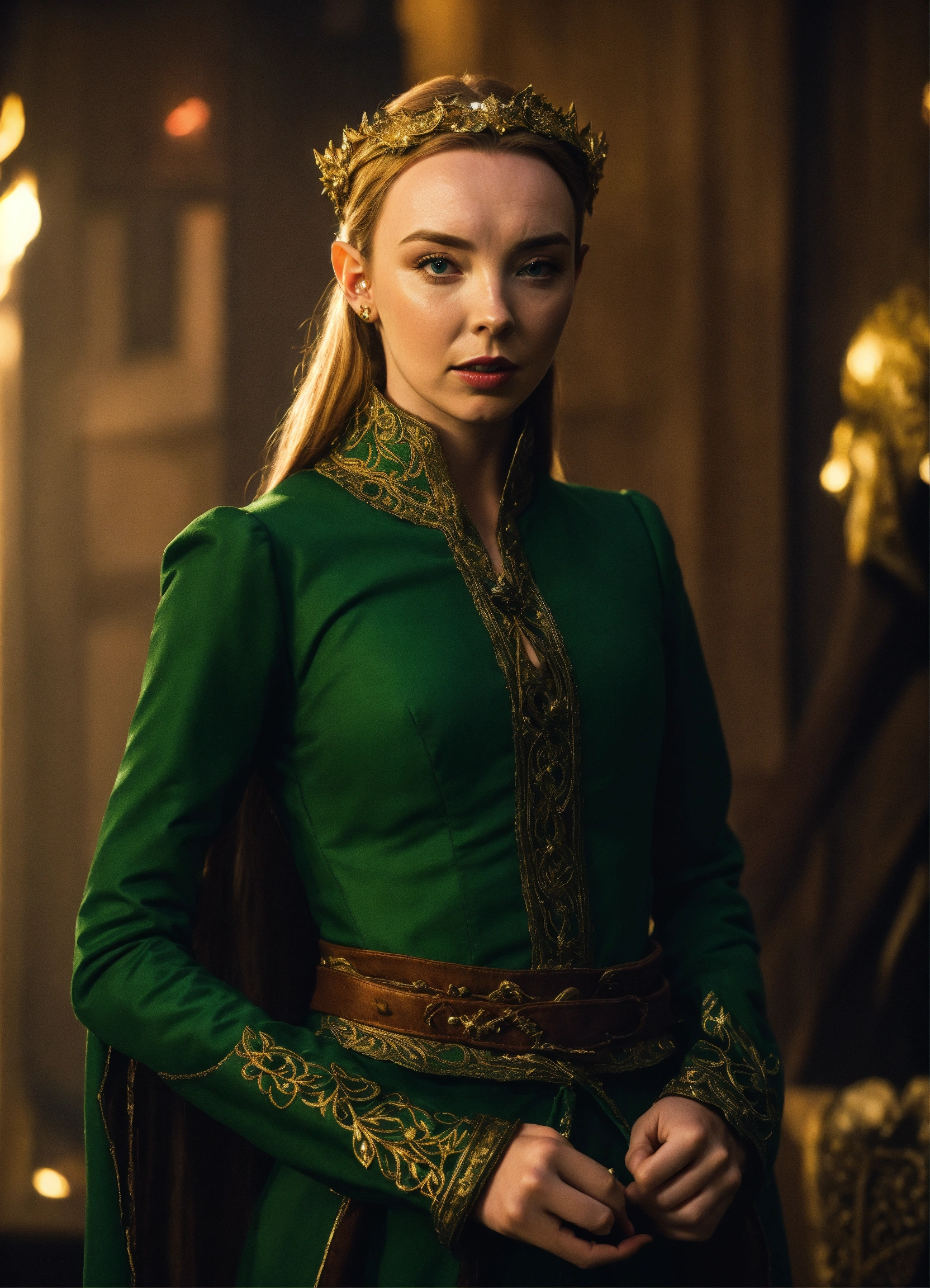 Lexica - Jodie comer as fantasy elf with dark clothing