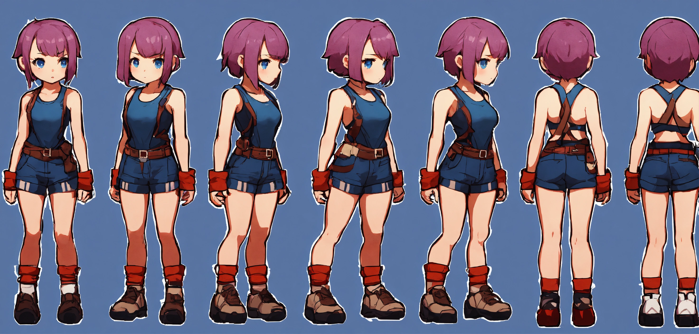 Lexica - Game assets, multiple poses, sprite sheet, girl, short hair, tank top, shorts, full ...