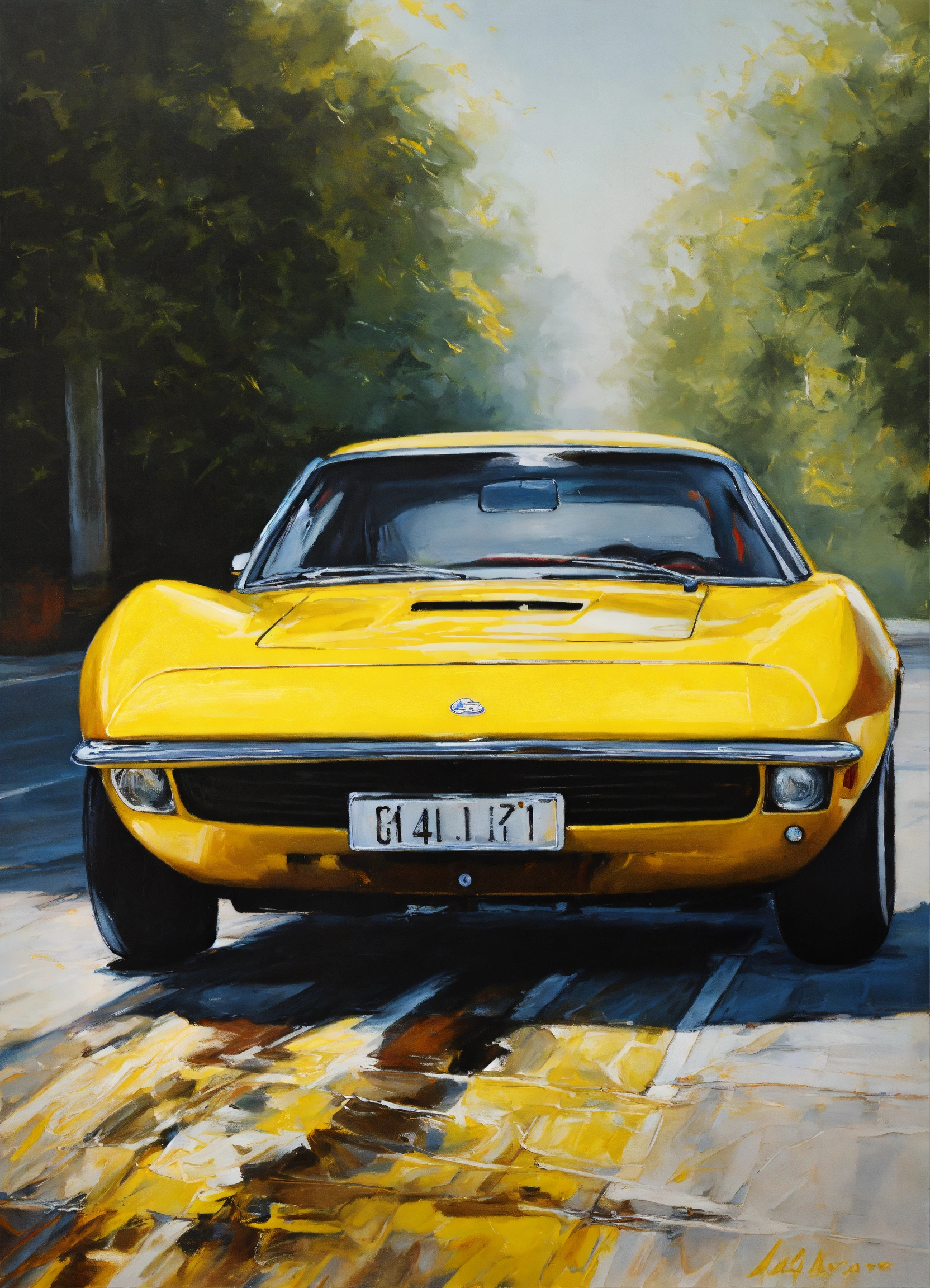 Lexica - Yellow car sport car oil painting