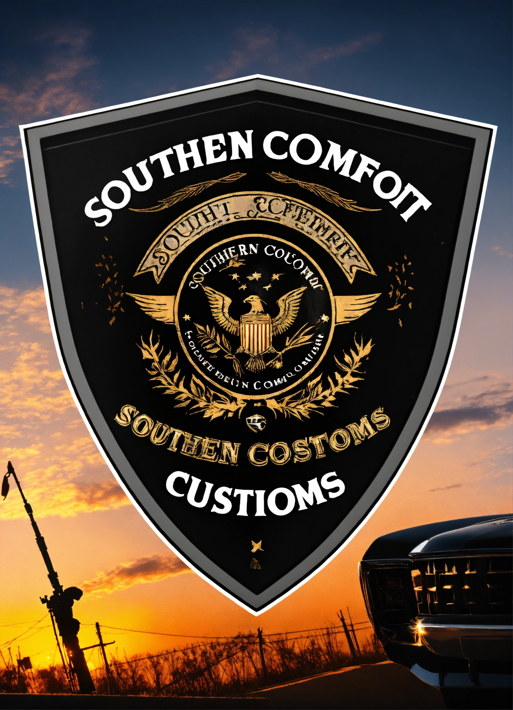 Lexica - SOUTHERN COMFORT CUSTOMS LOGO IN FRONT OF A BLACK SHIELD