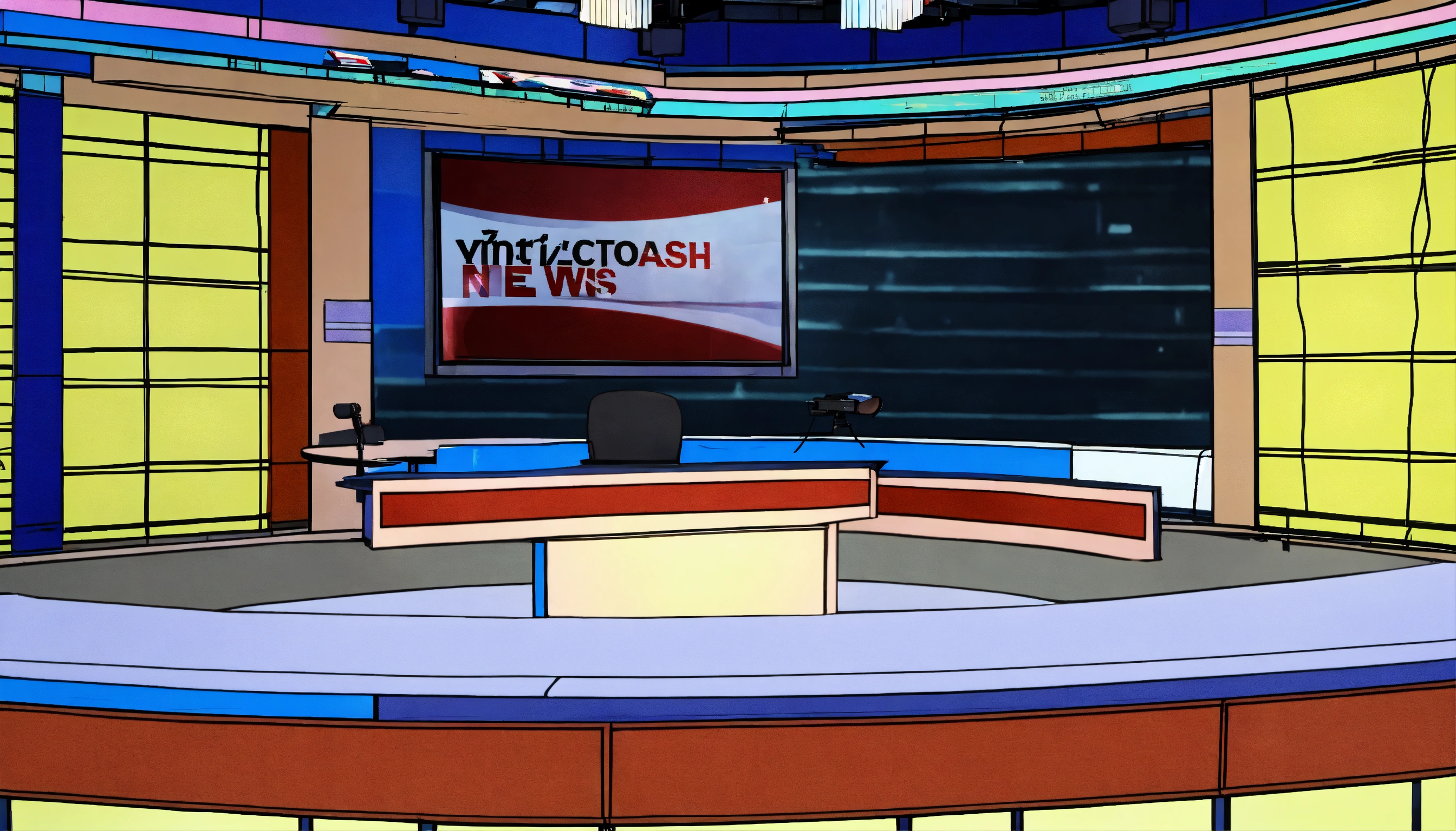 Lexica - An empty cartoon news studio.